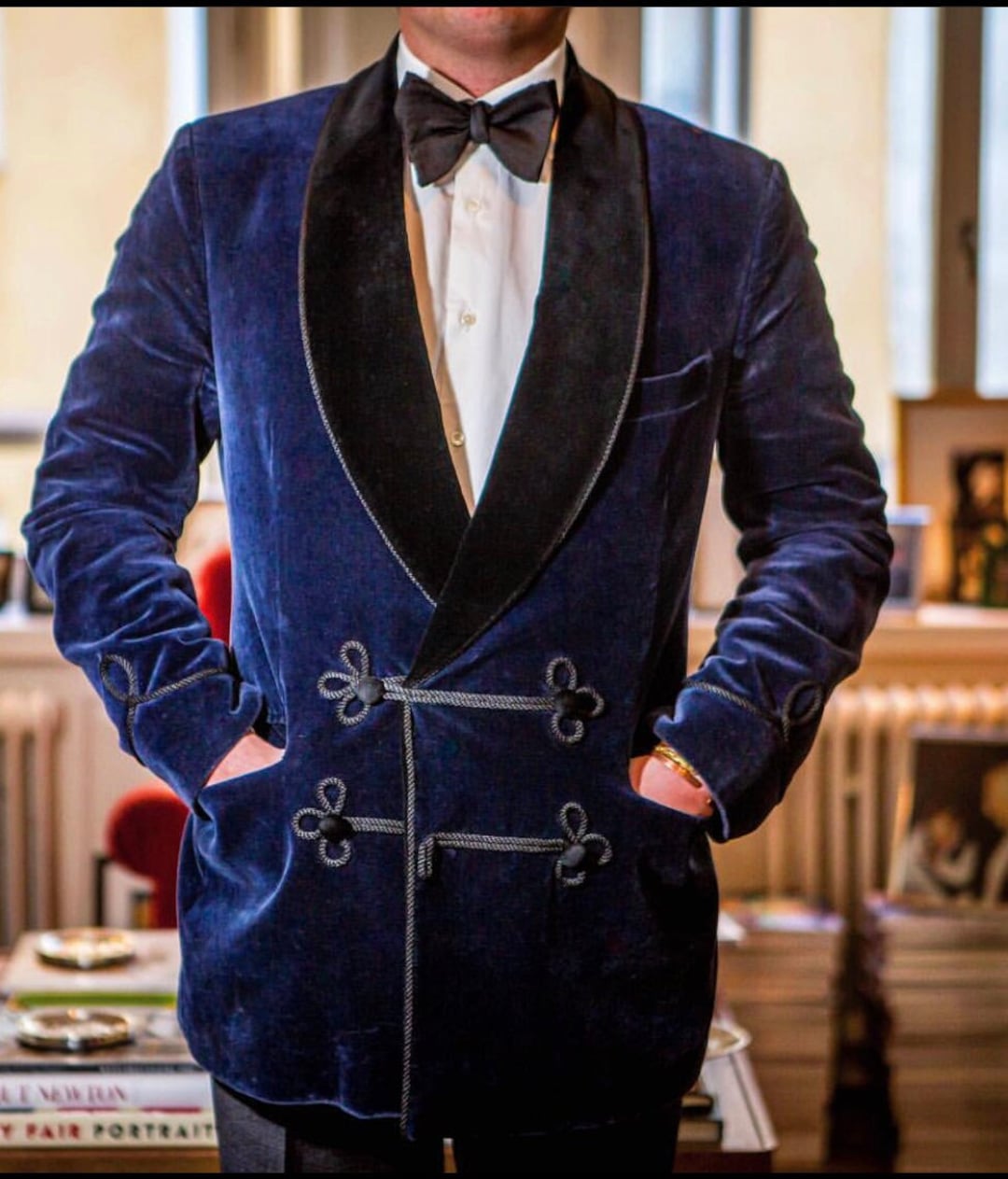Smocking Jackets Blue Double Breasted Gentleman Smoking Dinner Party ...