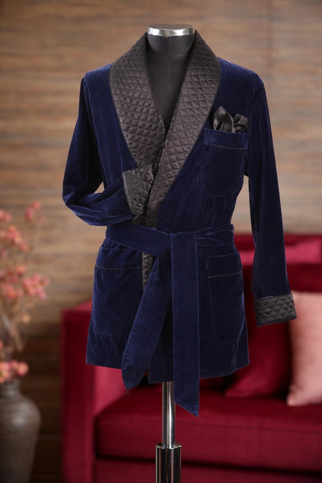 Women Smoking Jacket, Blue Velvet Dinner Cigar Robe, Women’s Black ...