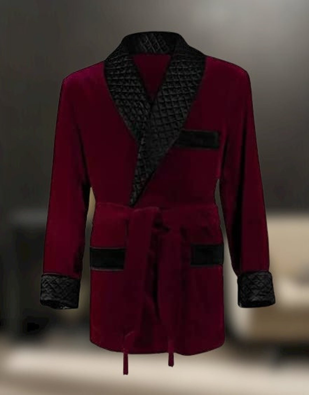 Men Smoking Jacket Quilted Wedding Dinner Cigar Robe for Belted Men ...