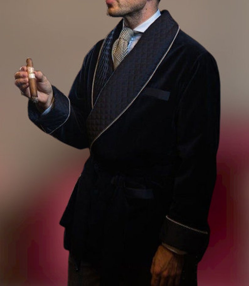 Men Smoking Jacket,blue Quilted Cigar Robe, Dinner House Party Wear ...
