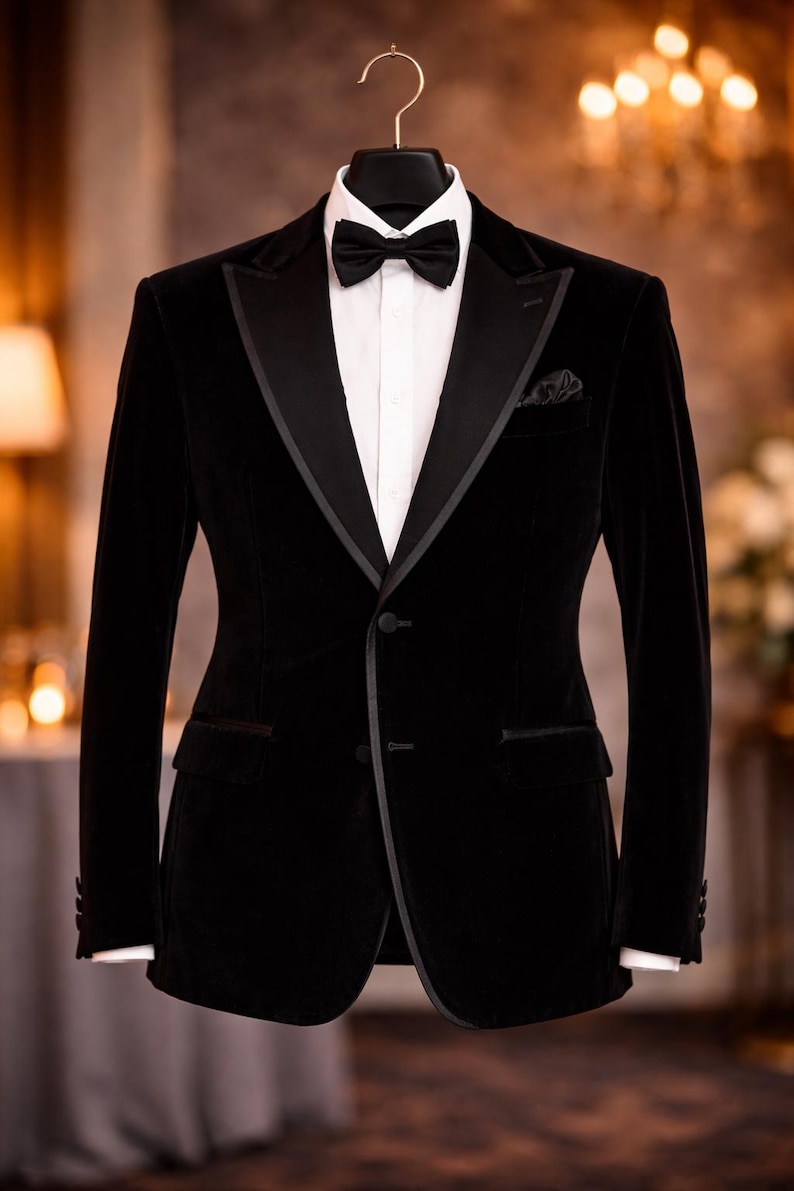 Men's Handmade Black Velvet Blazer: Satin Shawl Lapel, Party Coat - Etsy