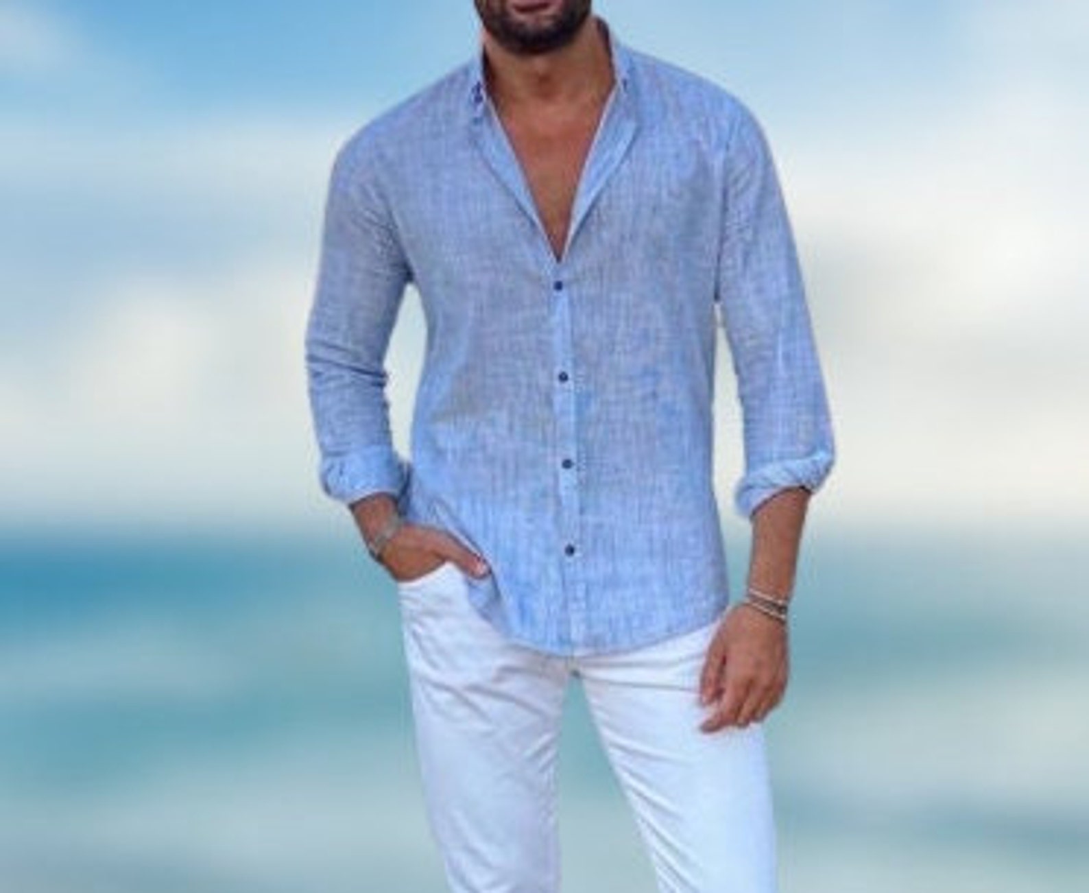 Men Shirt Blue Linen,men Shirt Summer Beach Shirt Men,men Classic ...