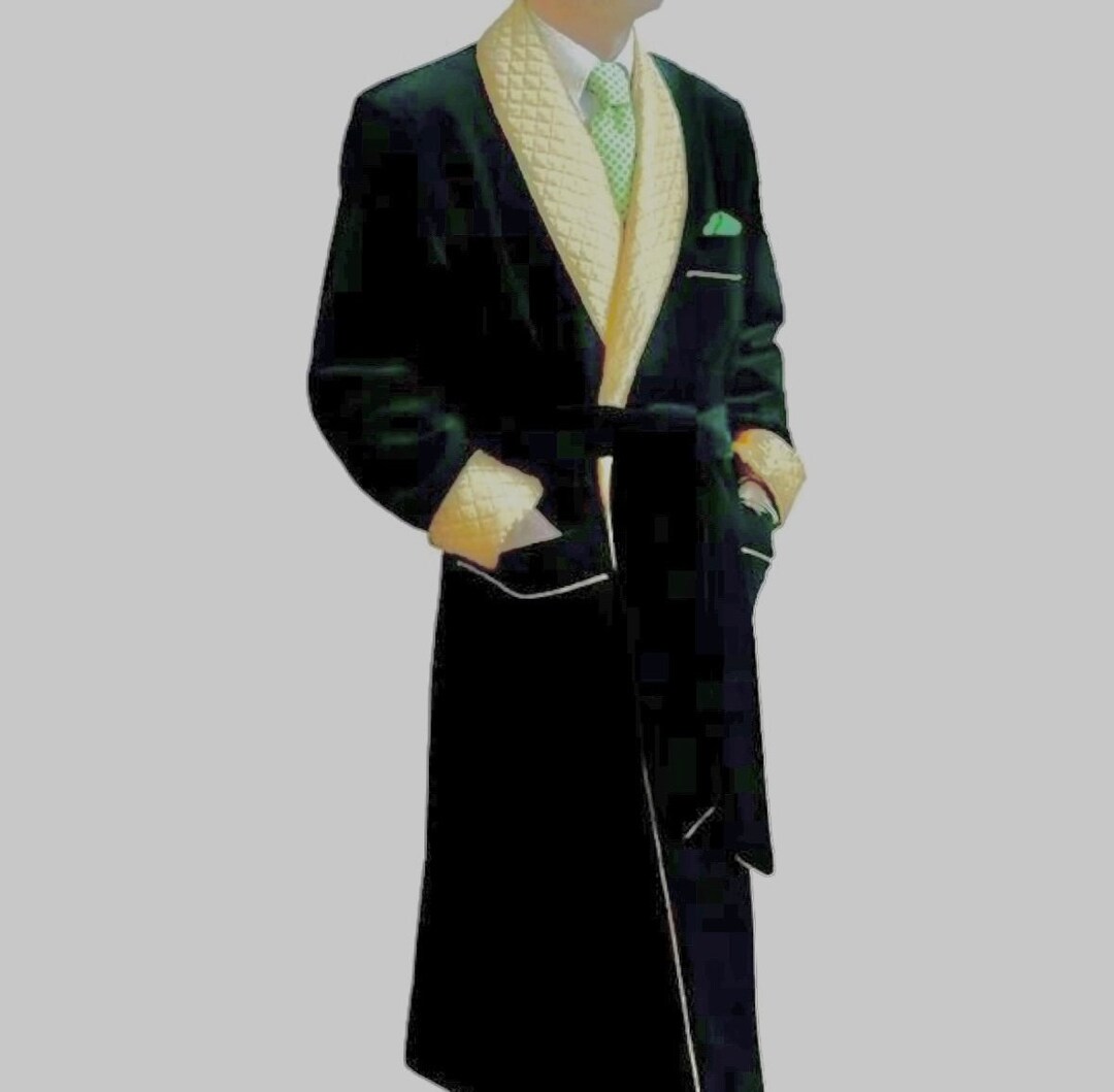 Men Green Velvet Quilted Smoking Robe Gentlemen Green Long Smoking ...