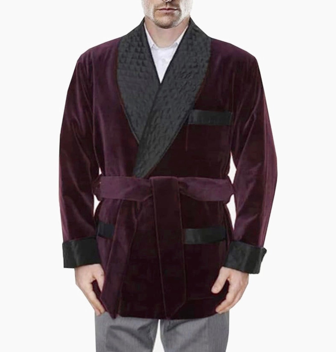 Men Smoking Jacket Gentlemen Quilted Silk Warm Night Party Smoking ...