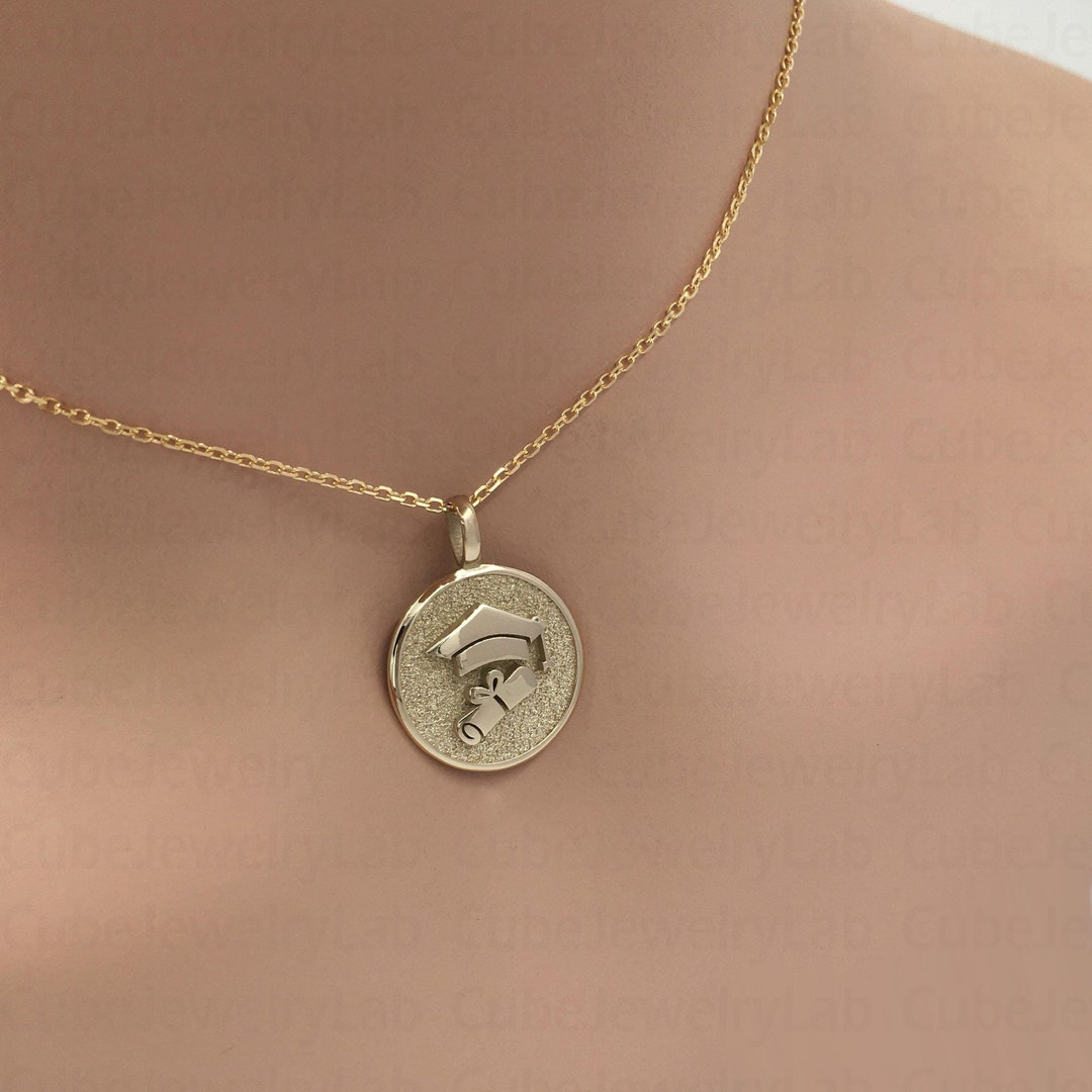 Real 14k Solid Gold Graduation Necklace, Personalized Graduation ...