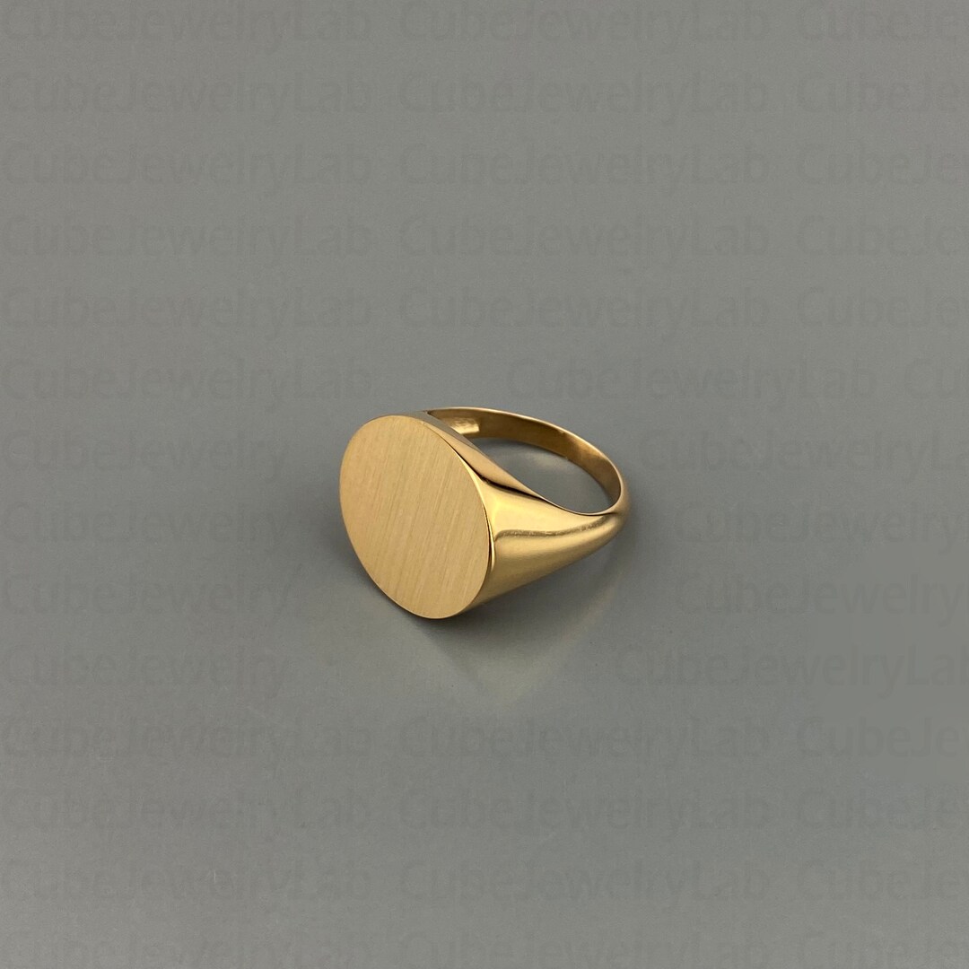 18k Real Solid Gold Circle Signet Ring, Engraved Signet Ring, Initials ...