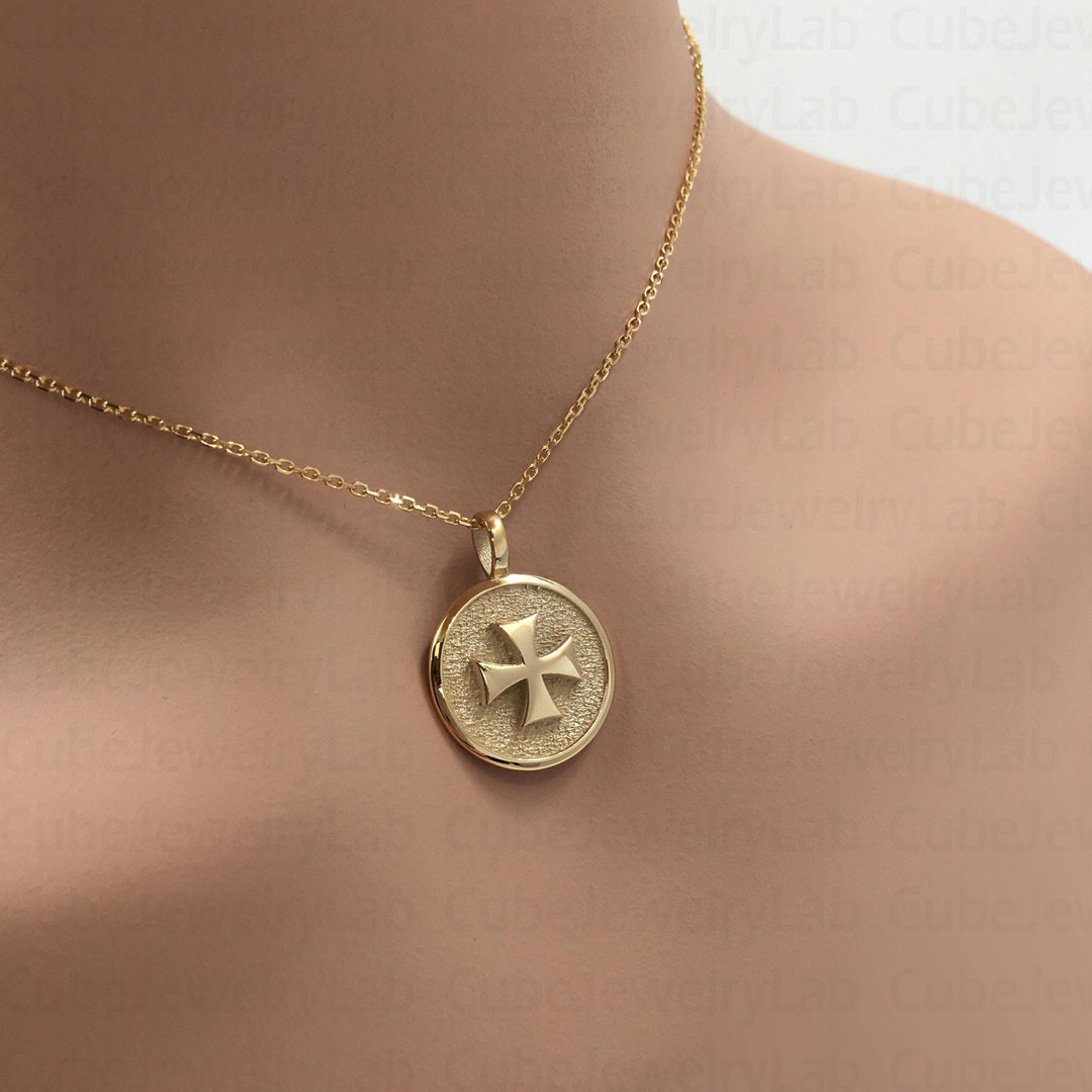 14k Solid Gold Maltese Cross Necklace, Personalized Maltese Cross ...