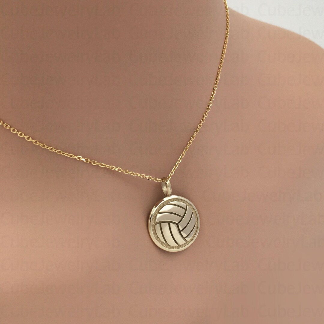 14k Solid Gold Volleyball Necklace, Personalized Volleyball Pendant ...
