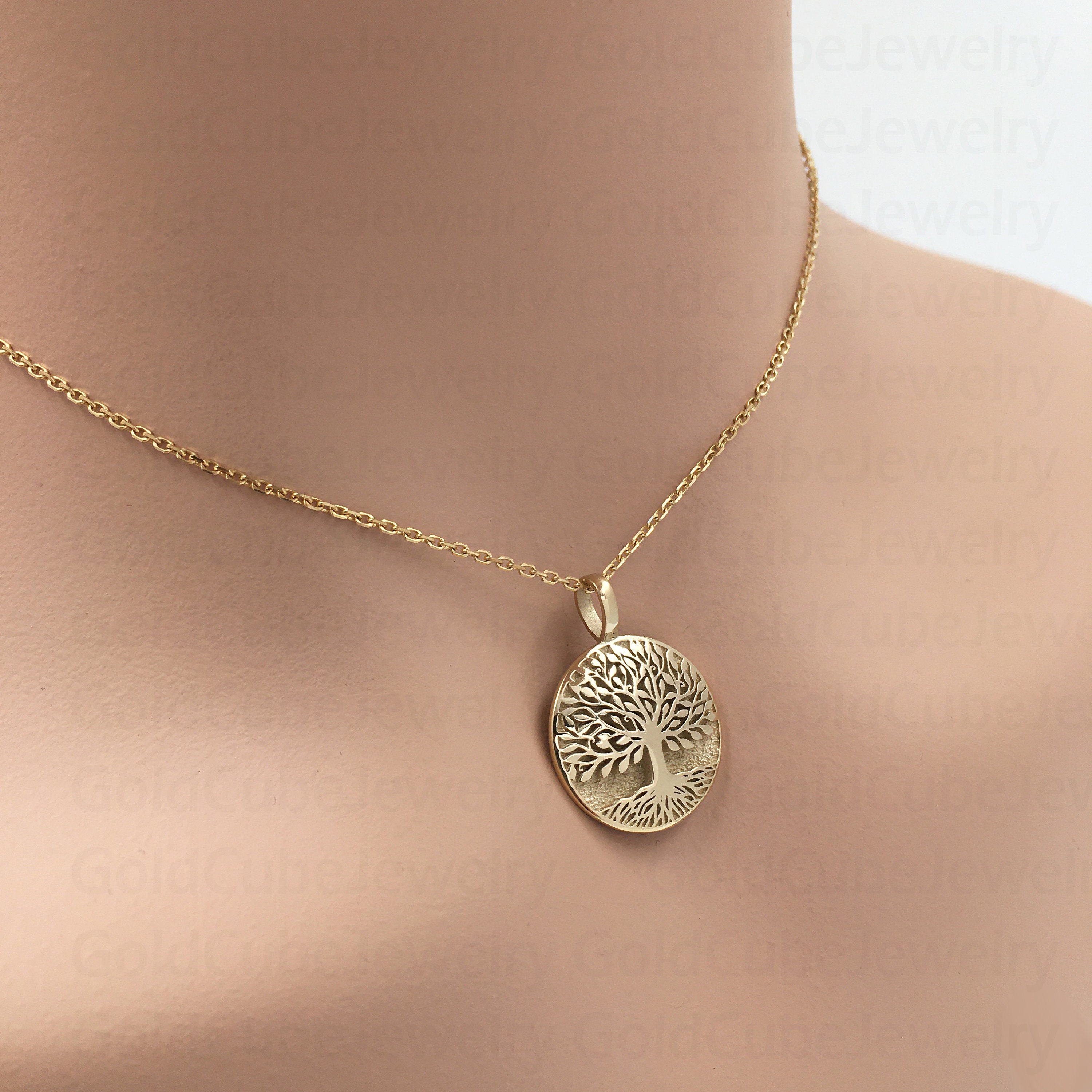 Real 14k Solid Gold Tree of Life Necklace, Personalized Gold Tree of ...