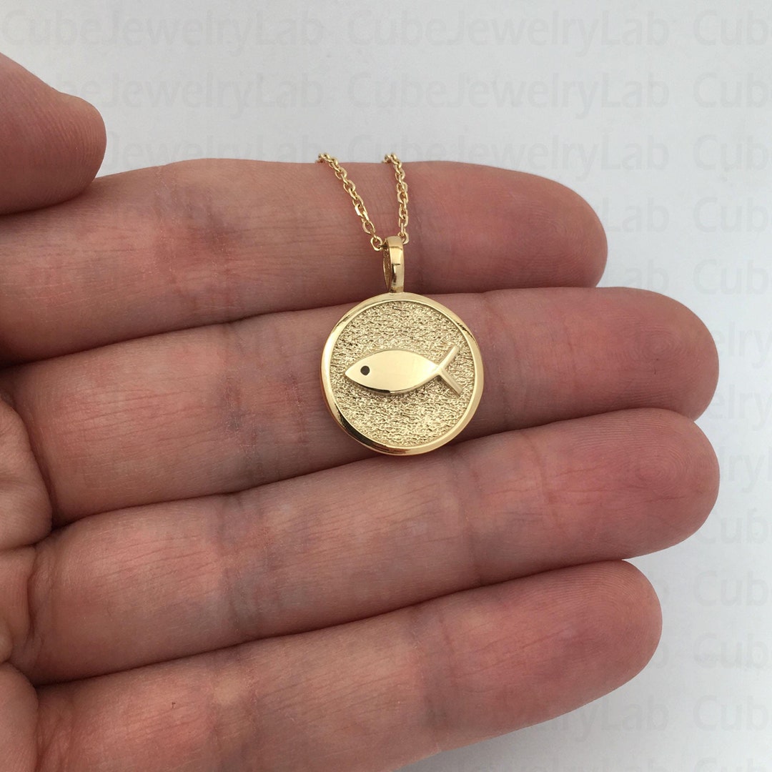 14k Solid Gold Christian Fish Necklace, Personalized Christian Fish ...