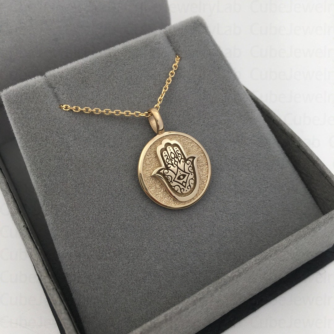 14k Solid Gold Fatima Necklace, Hamsa Charm Jewelry, Personalized ...