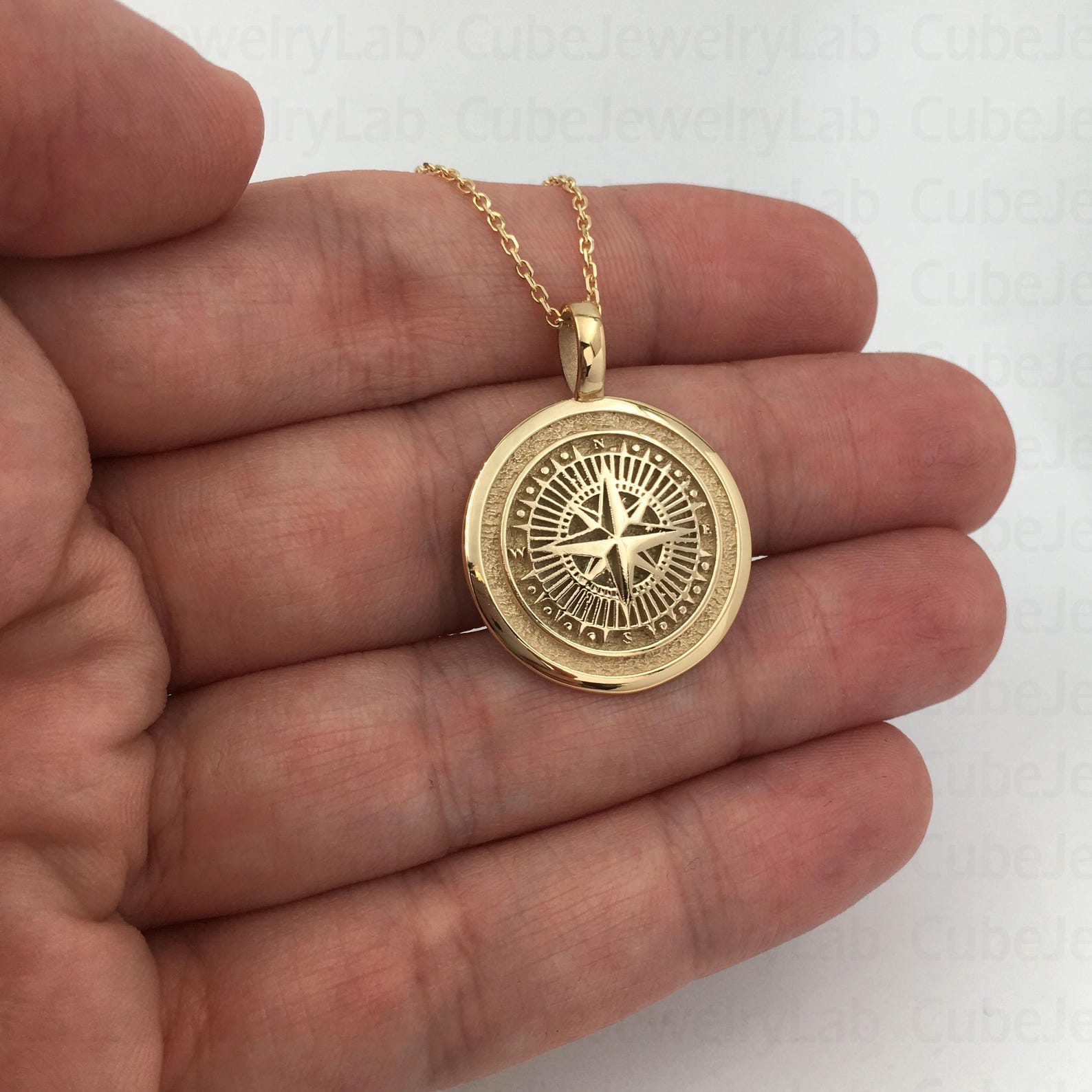 14k Solid Gold Compass Necklace, Personalized Compass Pendant ...