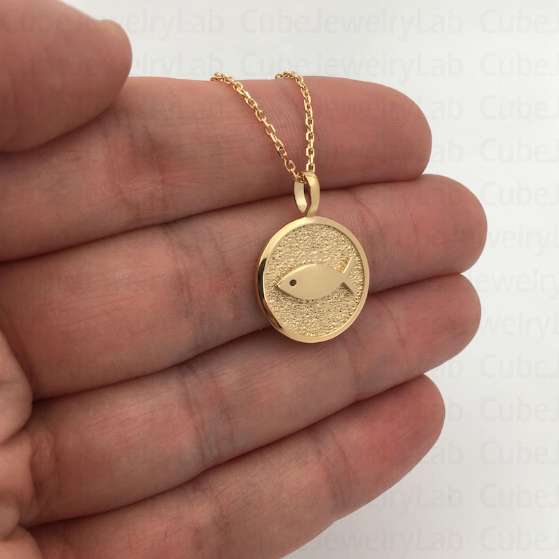 14k Solid Gold Christian Fish Necklace, Personalized Christian Fish ...