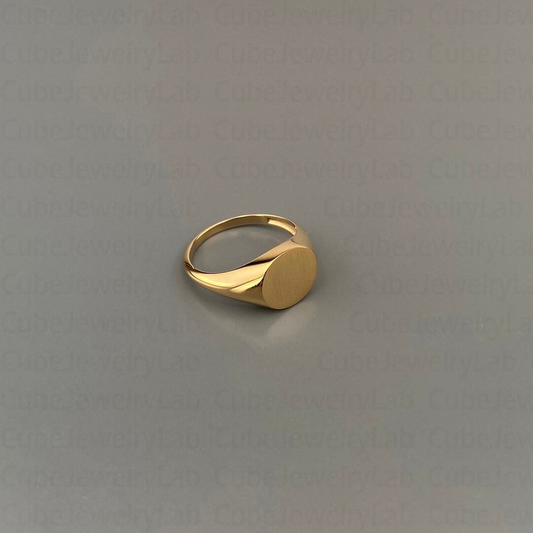 Real Solid Gold Ring, Circle Signet Ring, Personalized Ring, Gold Pinky ...
