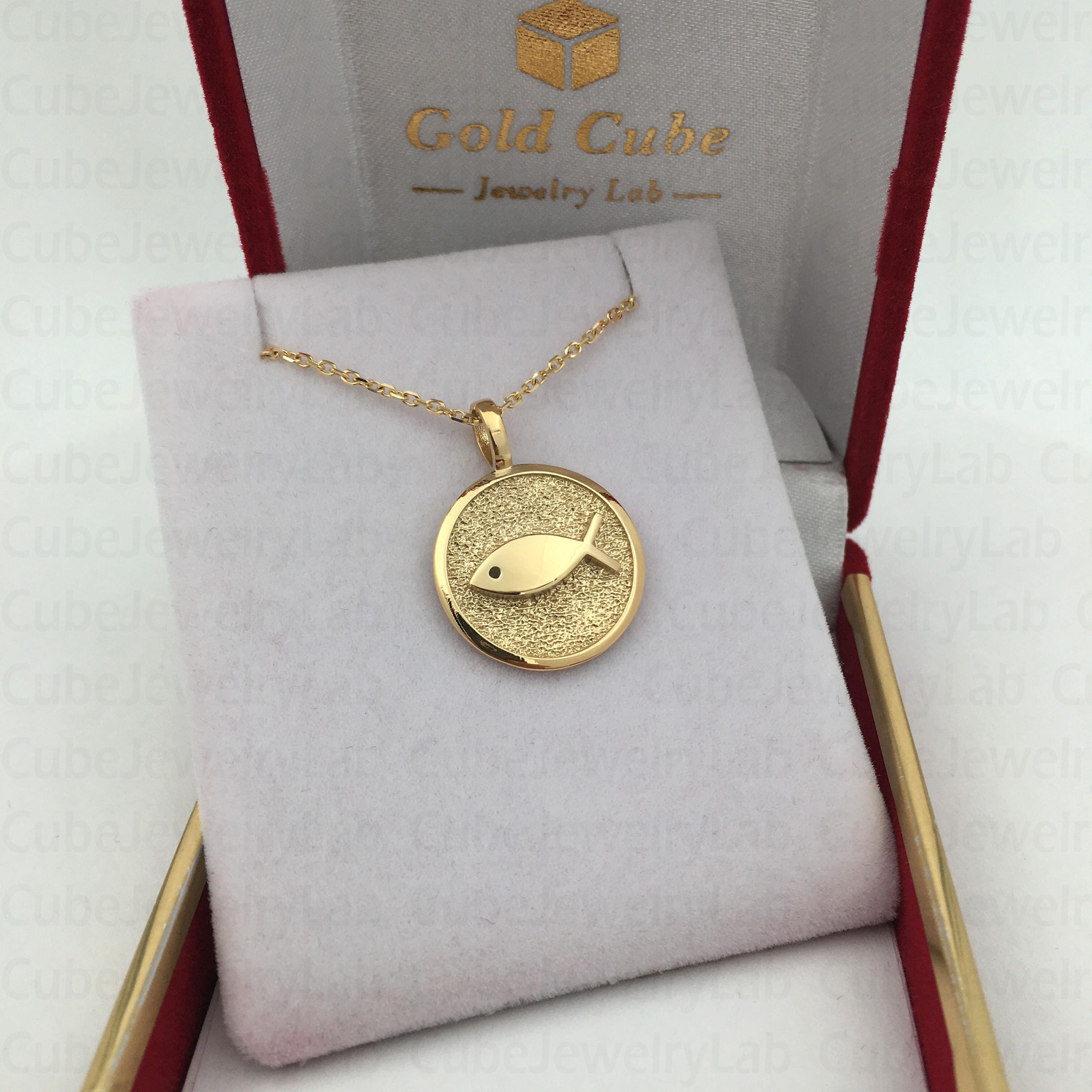 14k Solid Gold Christian Fish Necklace, Personalized Christian Fish ...