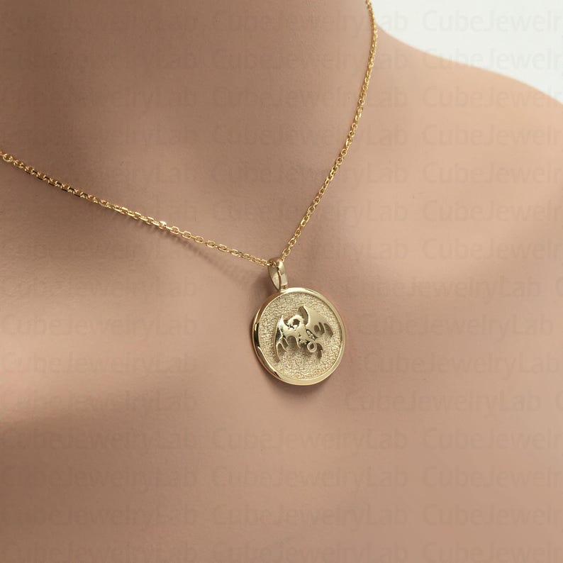 Real 14k Solid Gold Dragon Necklace, Personalized Dragon Pendant ...