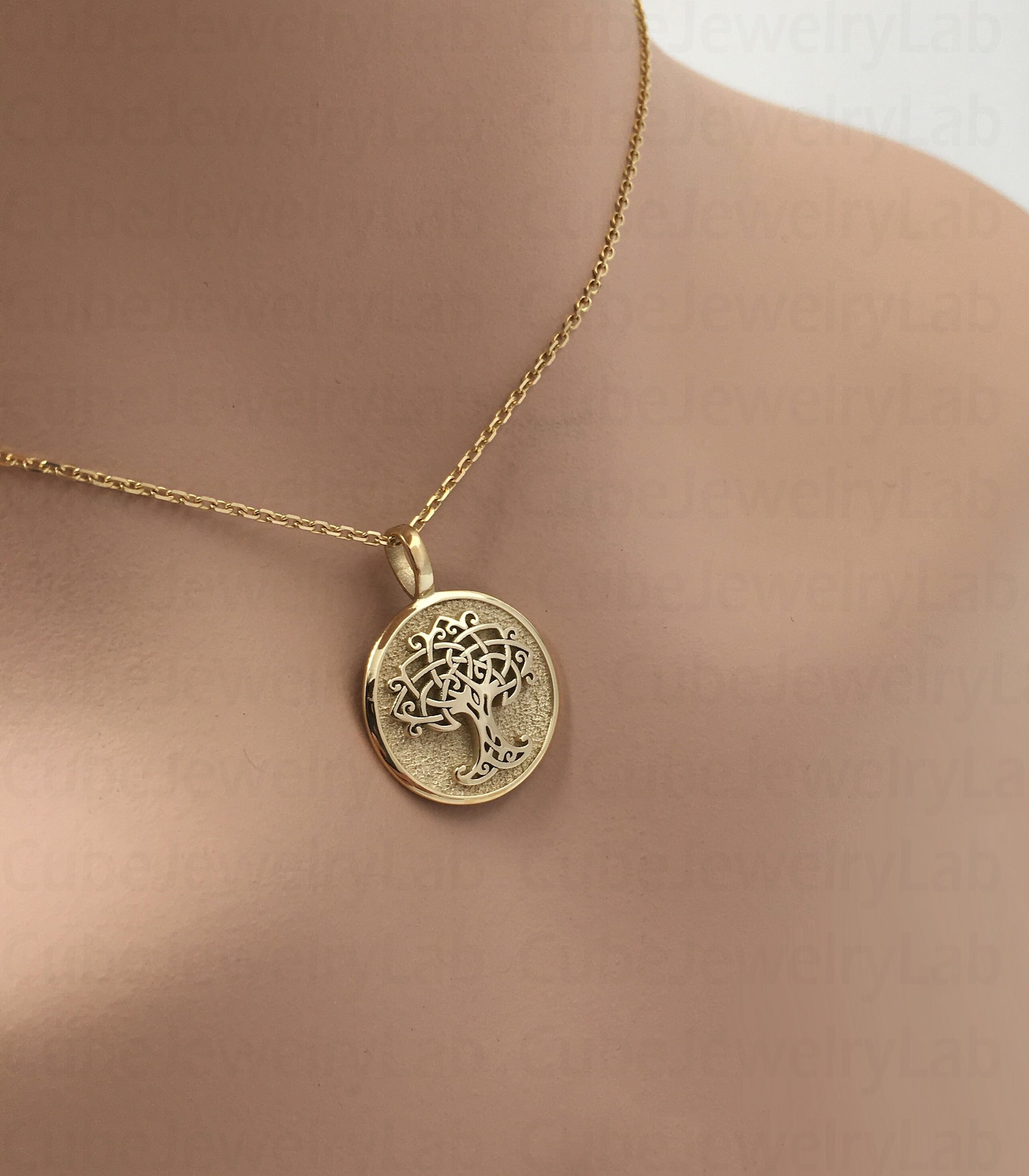 14k Solid Gold Celtic Tree of Life Necklace, Celtic Knot Tree of Life ...