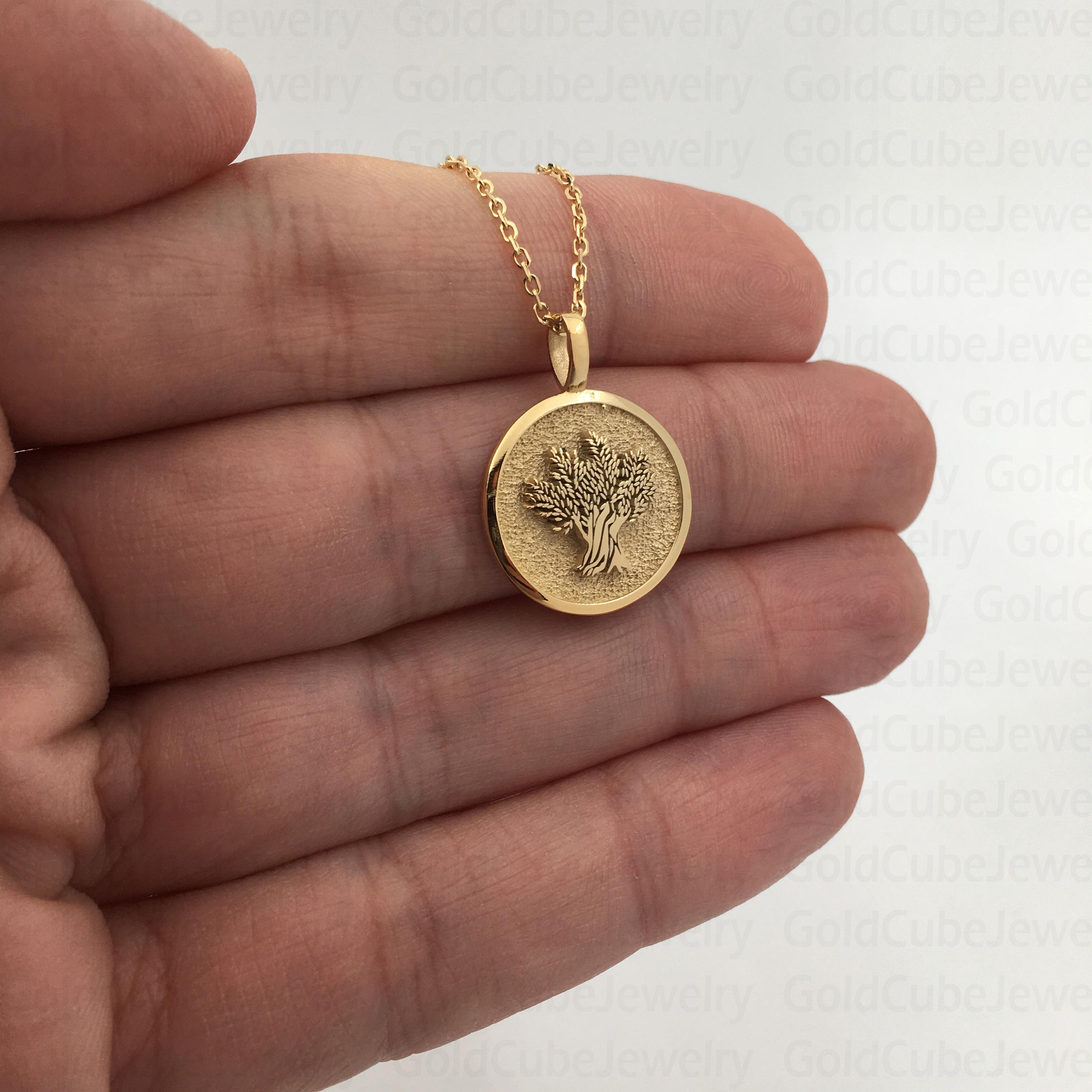 14k Solid Gold Olive Tree Necklace, Personalized Olive Tree Pendant ...