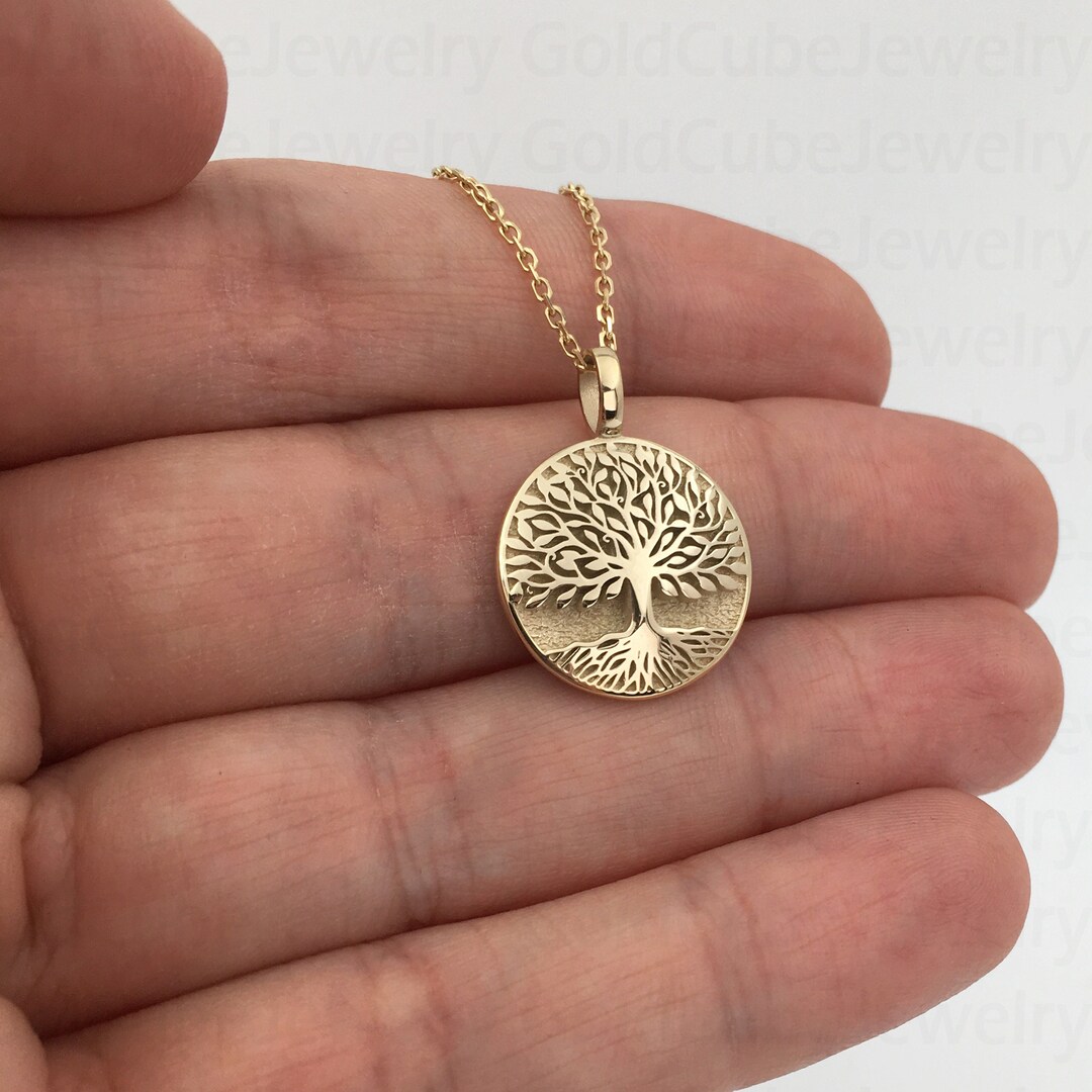 Real 14k Solid Gold Tree of Life Necklace, Personalized Gold Tree of ...