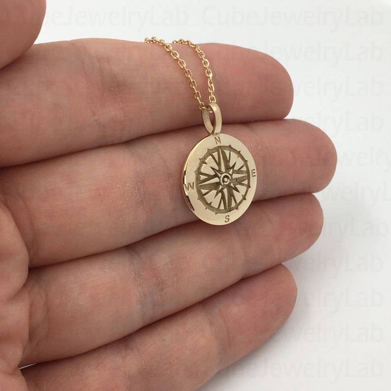 Real 14k Solid Gold Compass Necklace, Personalized Compass Charm Gift ...