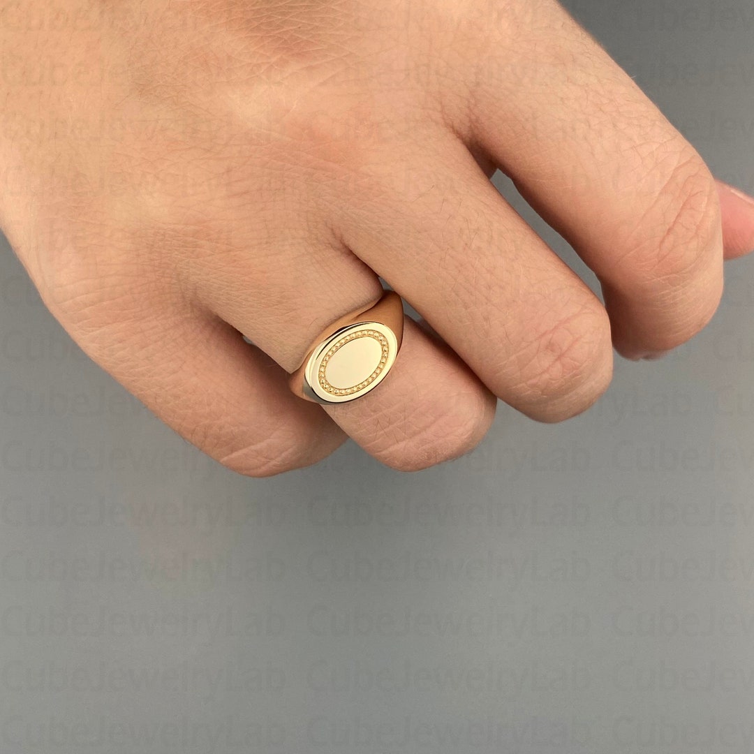 10k Solid Gold Oval Signet Ring, Anniversary Gift, Polished Ring ...