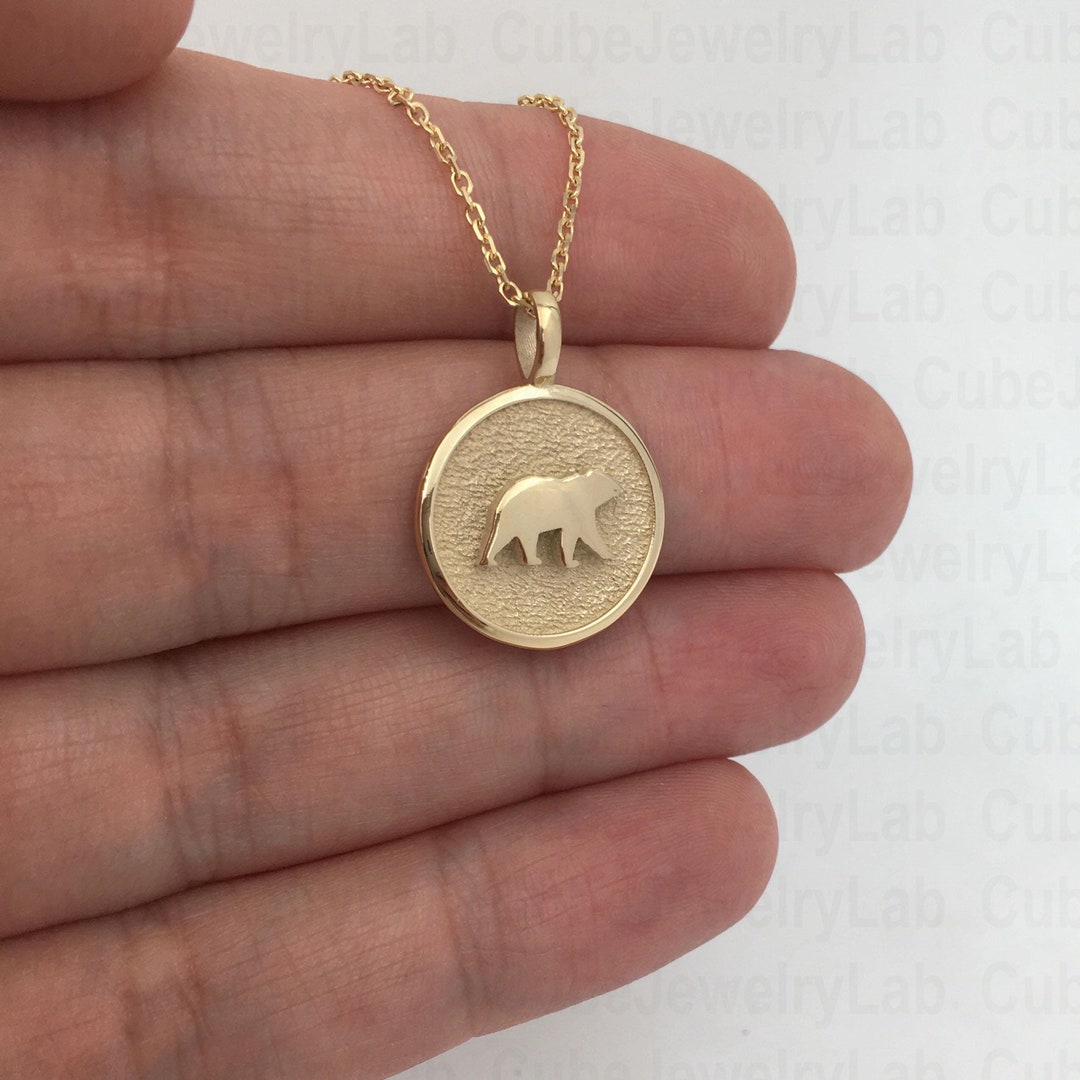 Real 14k Solid Gold Bear Necklace, Personalized Bear Pendant, Bear ...
