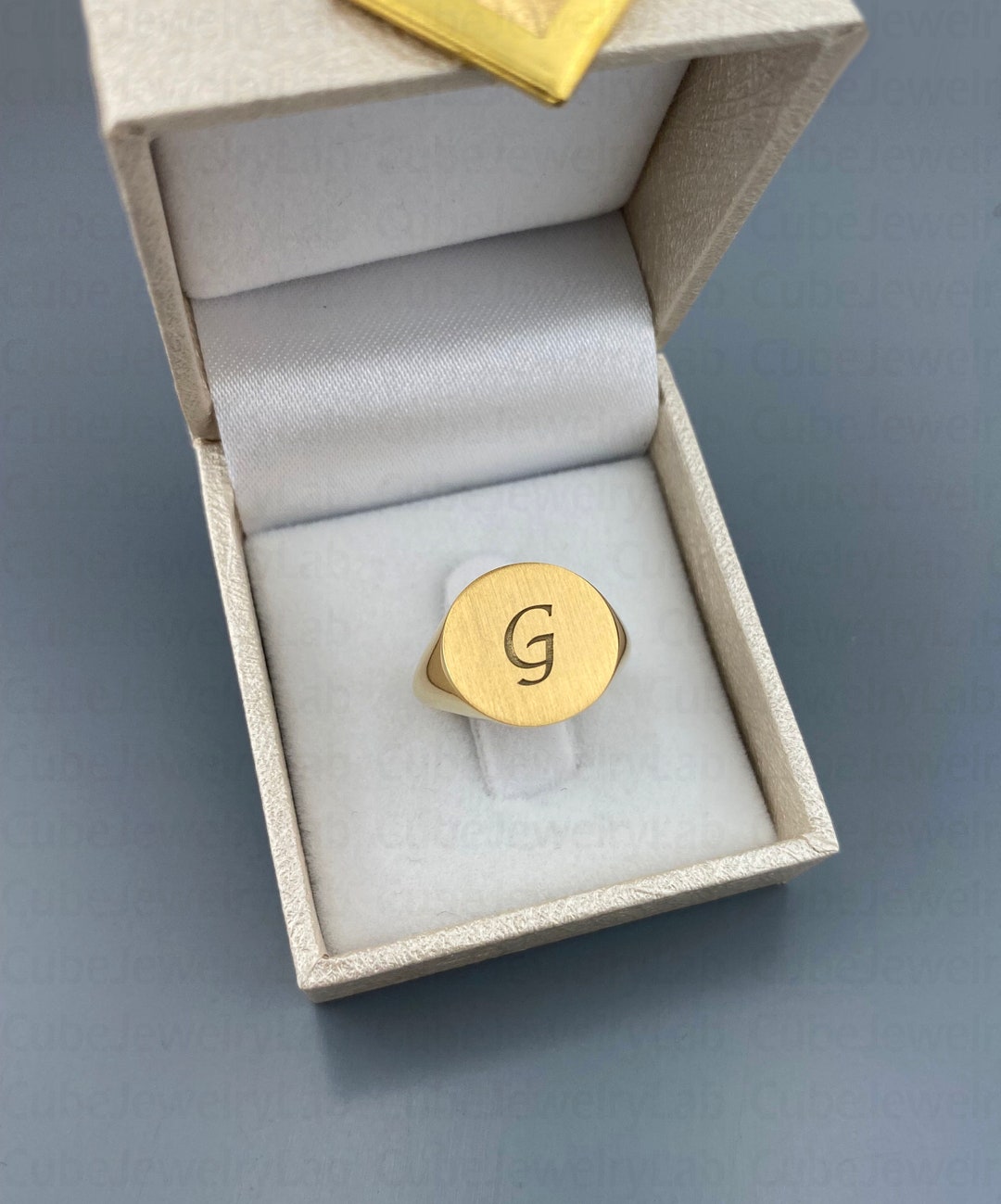 Real Solid Gold Ring, Circle Signet Ring, Custom Engraved Ring ...