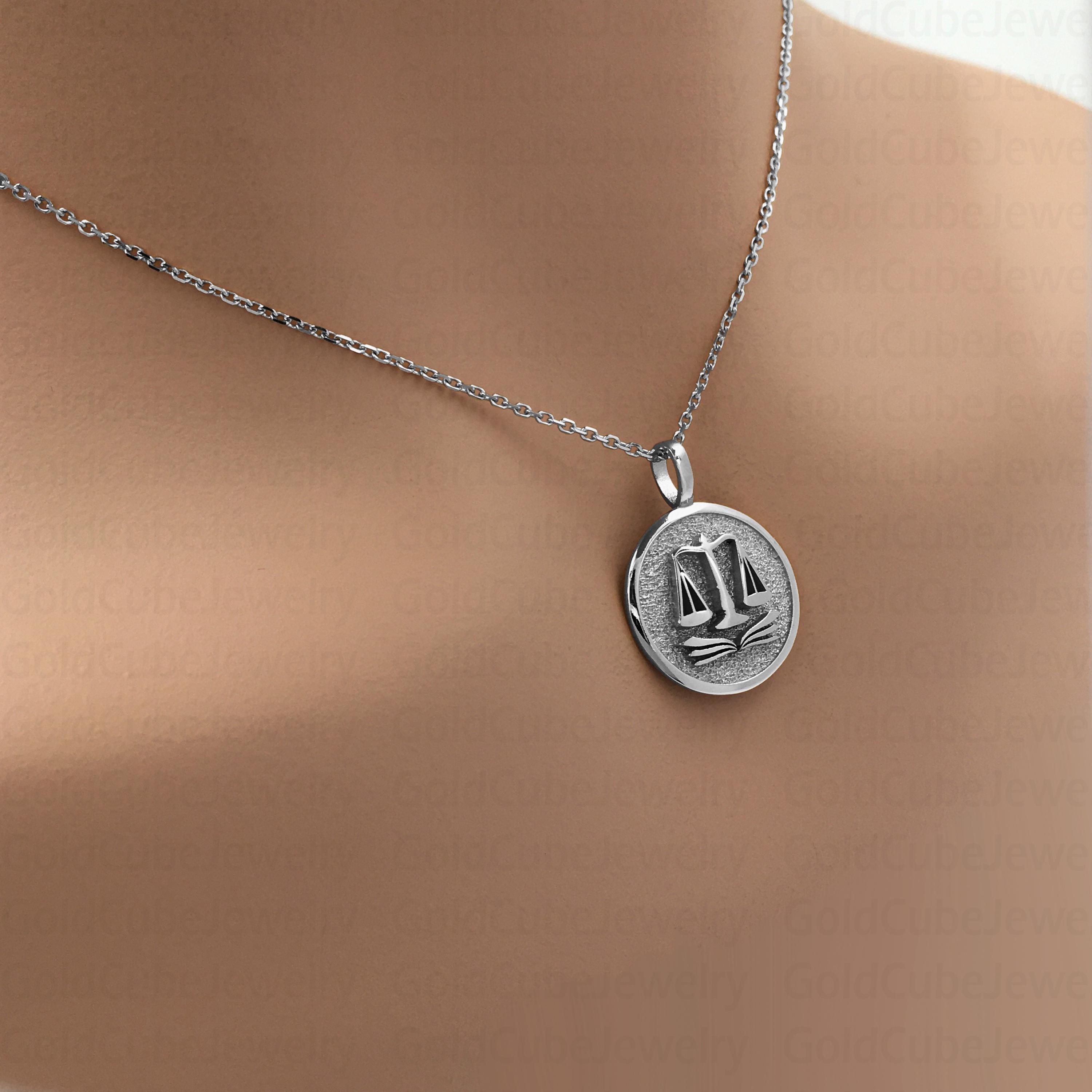 14k Solid White Gold Scale of Justice Necklace, Dainty Libra Scales ...