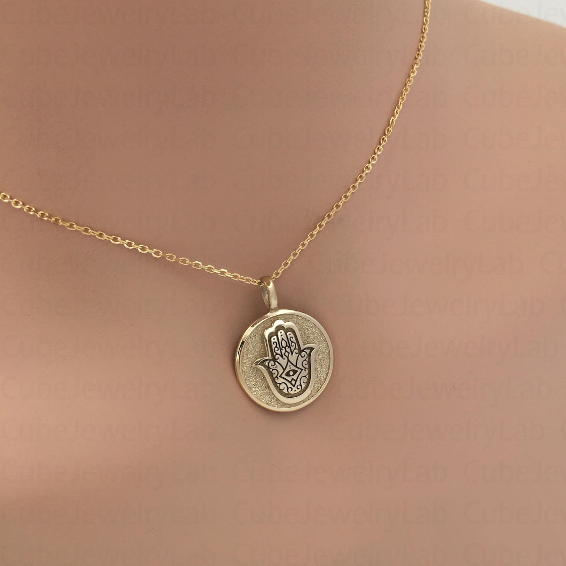 14k Solid Gold Fatima Necklace, Hamsa Charm Jewelry, Personalized ...