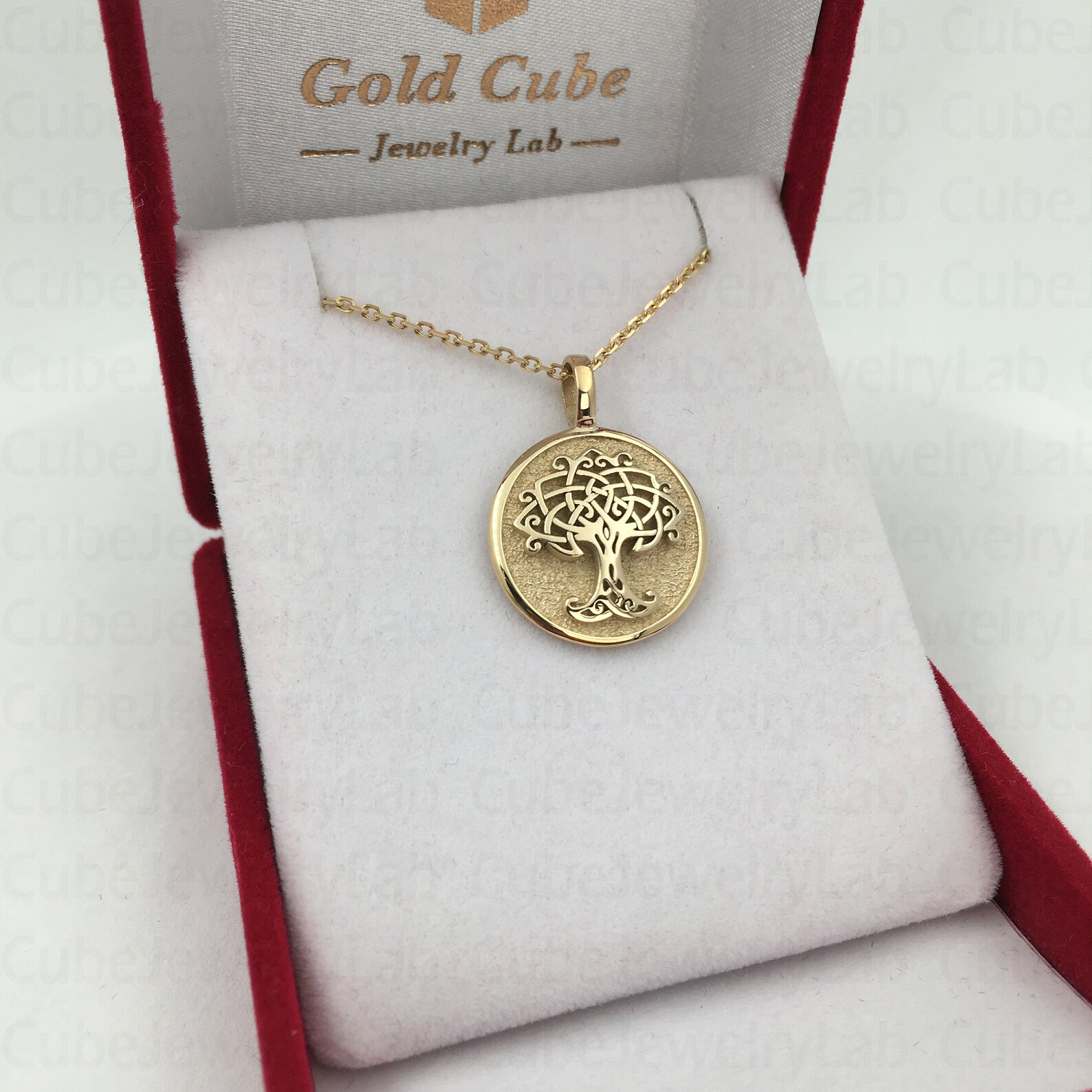 14k Solid Gold Celtic Tree of Life Necklace, Celtic Knot Tree of Life ...