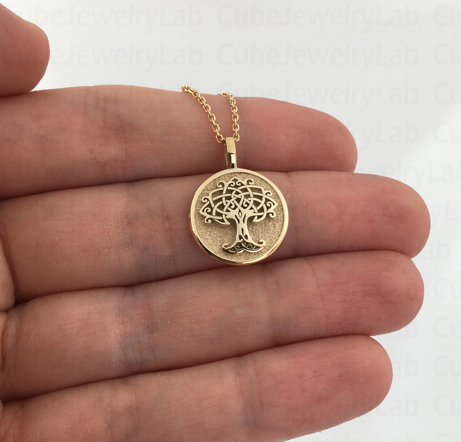 14k Solid Gold Celtic Tree of Life Necklace, Celtic Knot Tree of Life ...