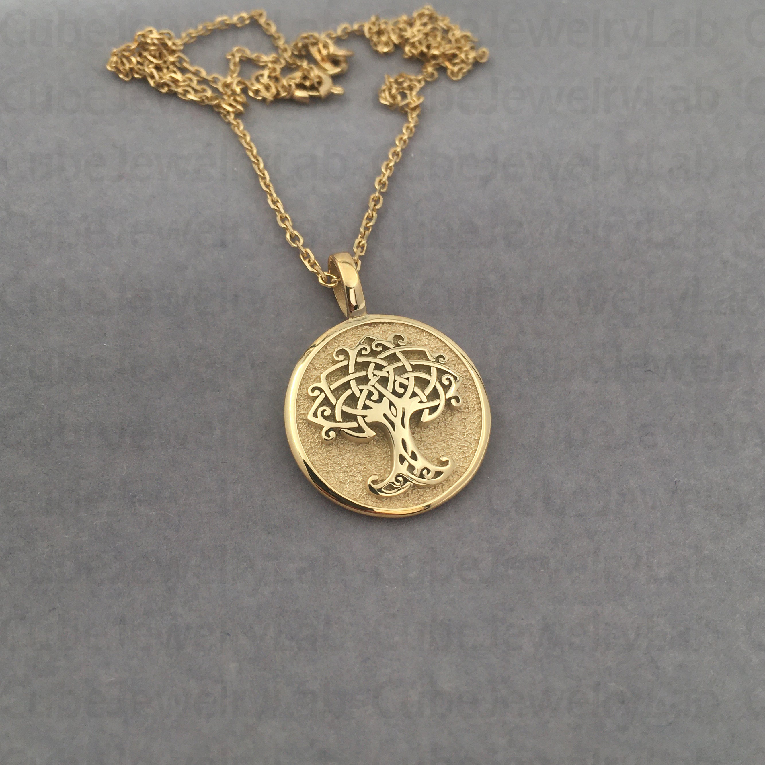 14k Solid Gold Celtic Tree of Life Necklace, Celtic Knot Tree of Life ...