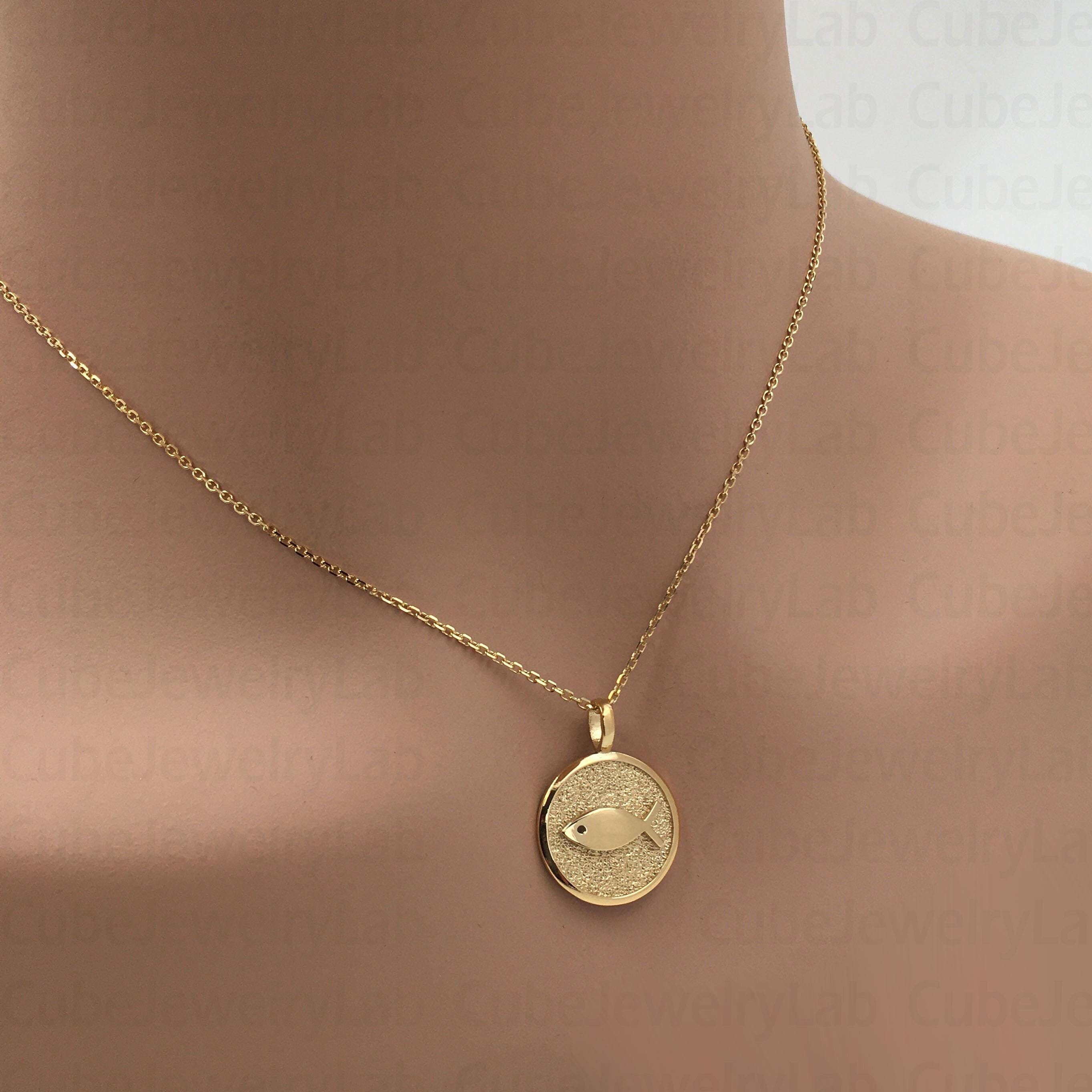 14k Solid Gold Christian Fish Necklace, Personalized Christian Fish ...