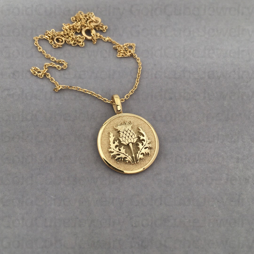Real 14k Solid Gold Thistle Necklace, Personalized Thistle Pendant ...