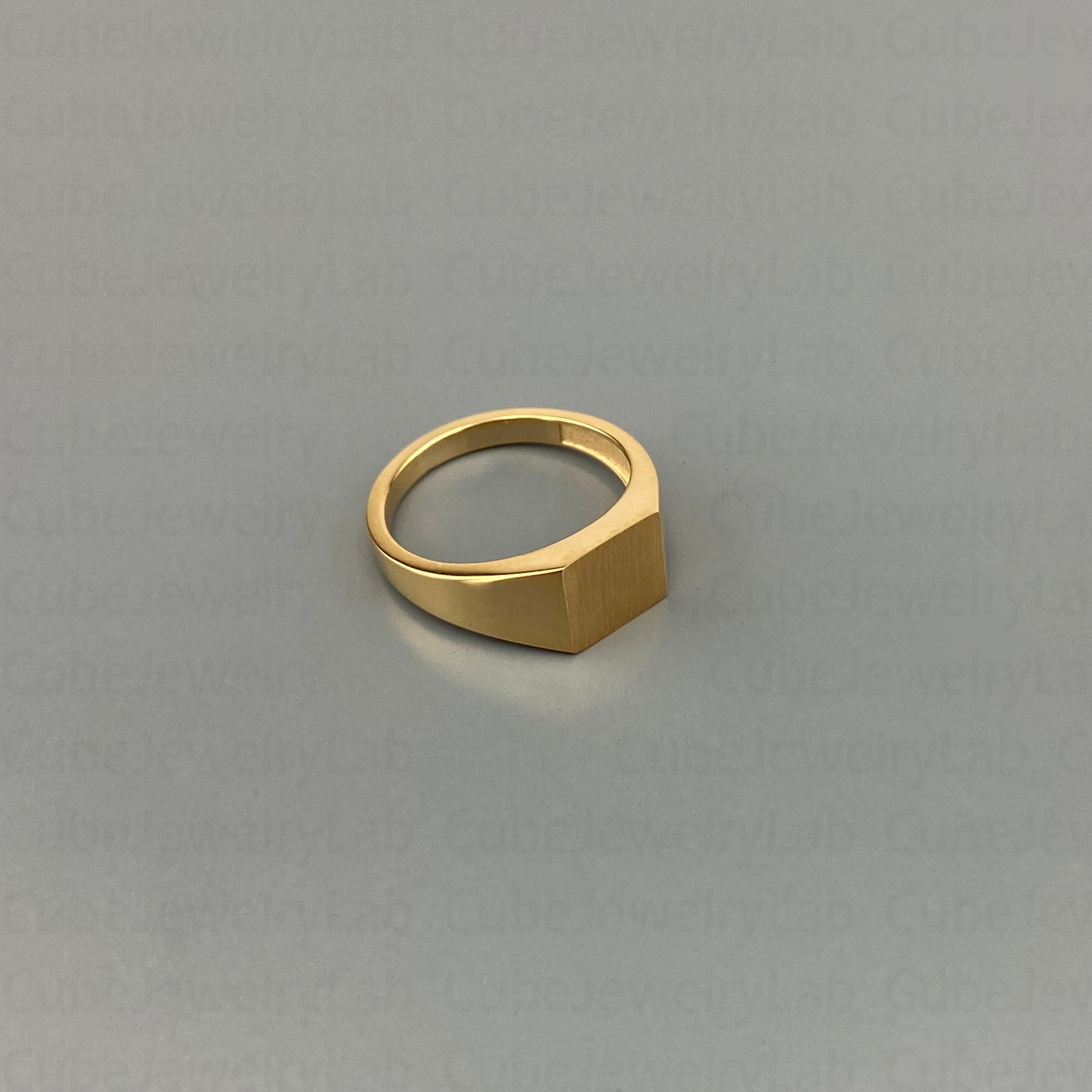 14k Solid Gold Square Signet Ring, Engraved Ring, Graduation Ring ...