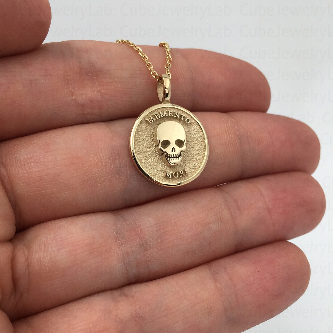 14k Solid Gold Memento Mori Necklace, Personalized Memento Mori Pendant ...