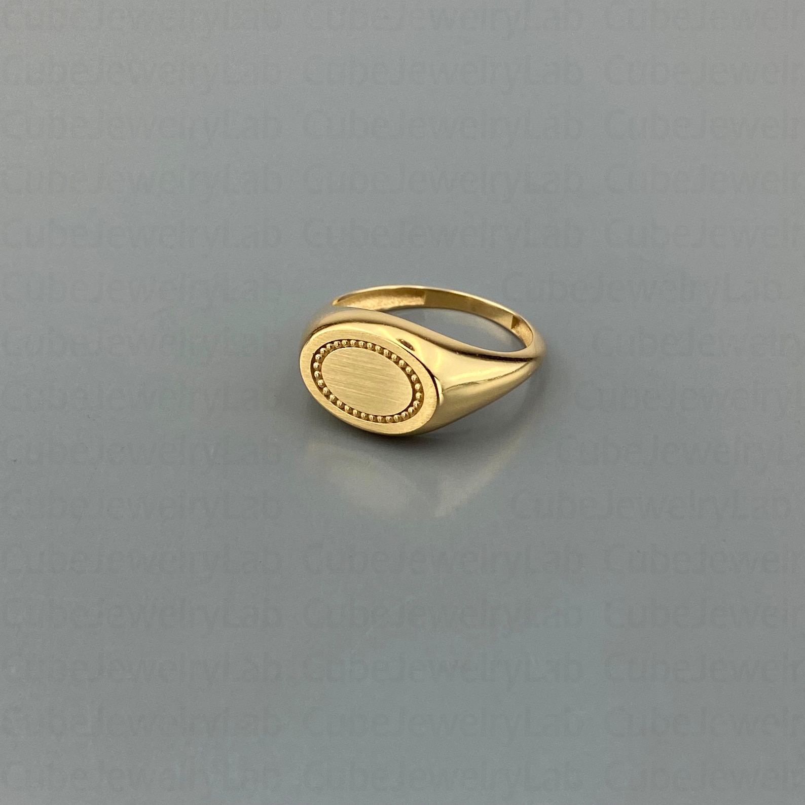 Solid Gold Oval Signet Ring, Custom Engraved Ring, Initials Ring ...