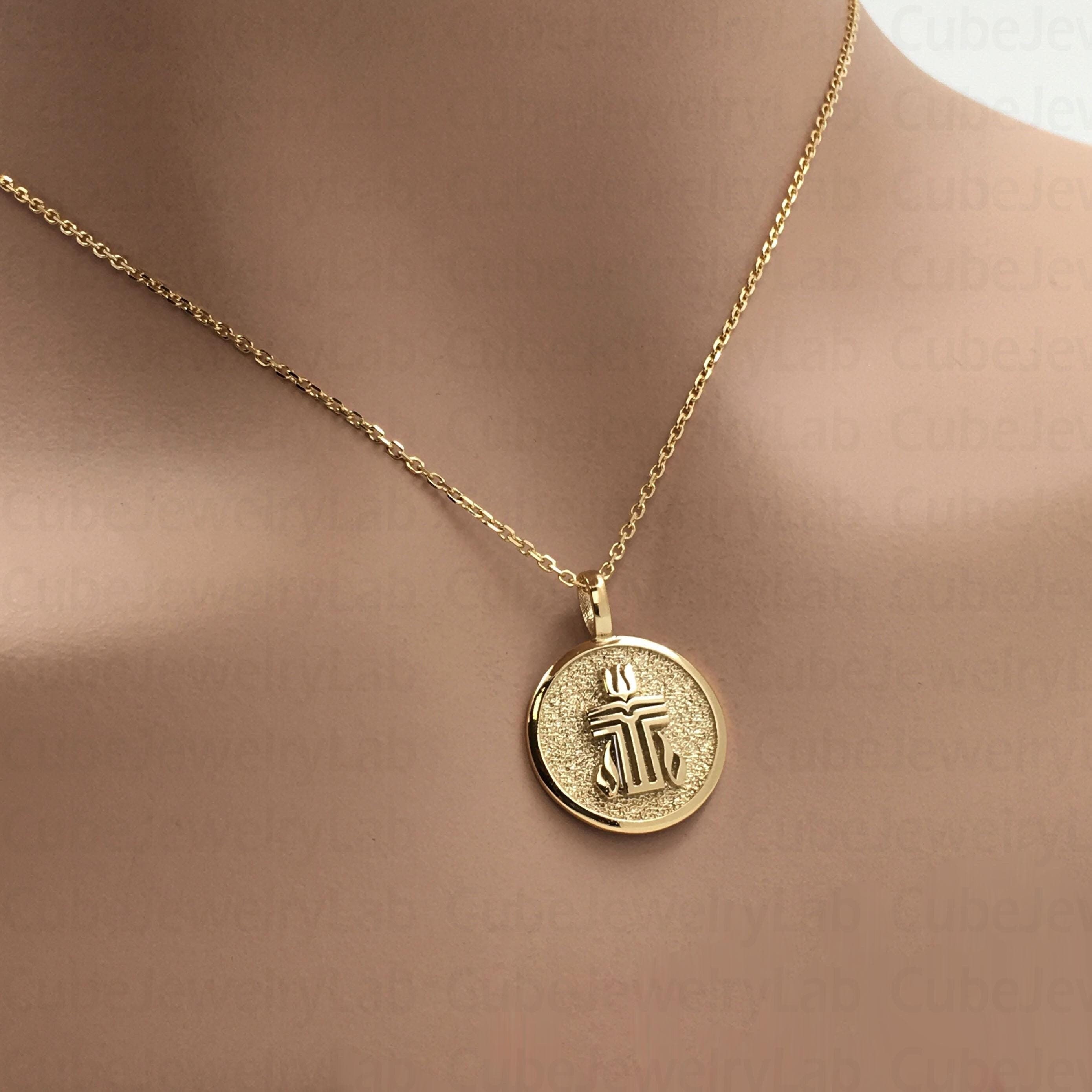 14k Solid Gold Presbyterian Cross Necklace, Personalized Cross Pendant ...