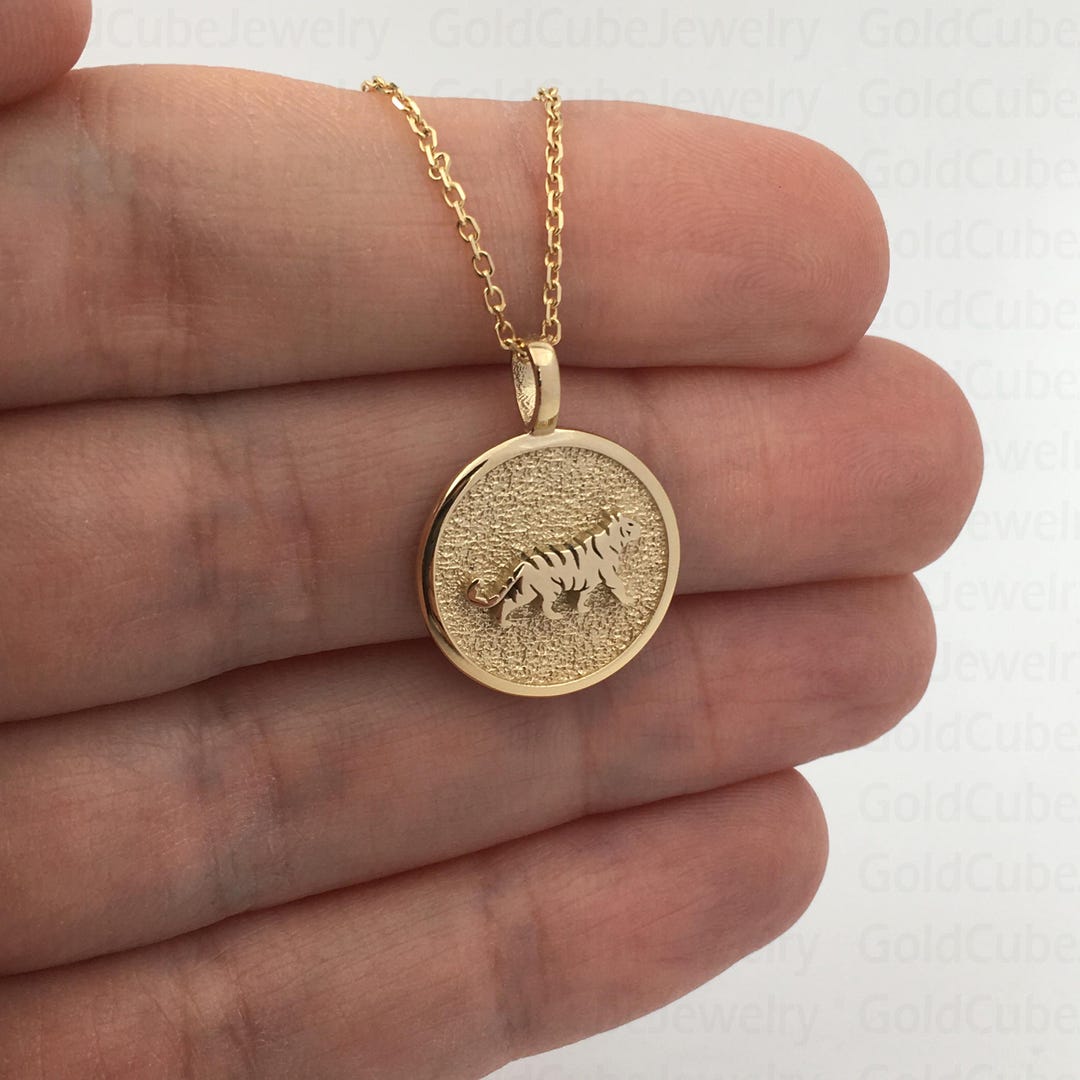 Real 14k Solid Gold Tiger Necklace, Wild Animal Charm Jewelry ...