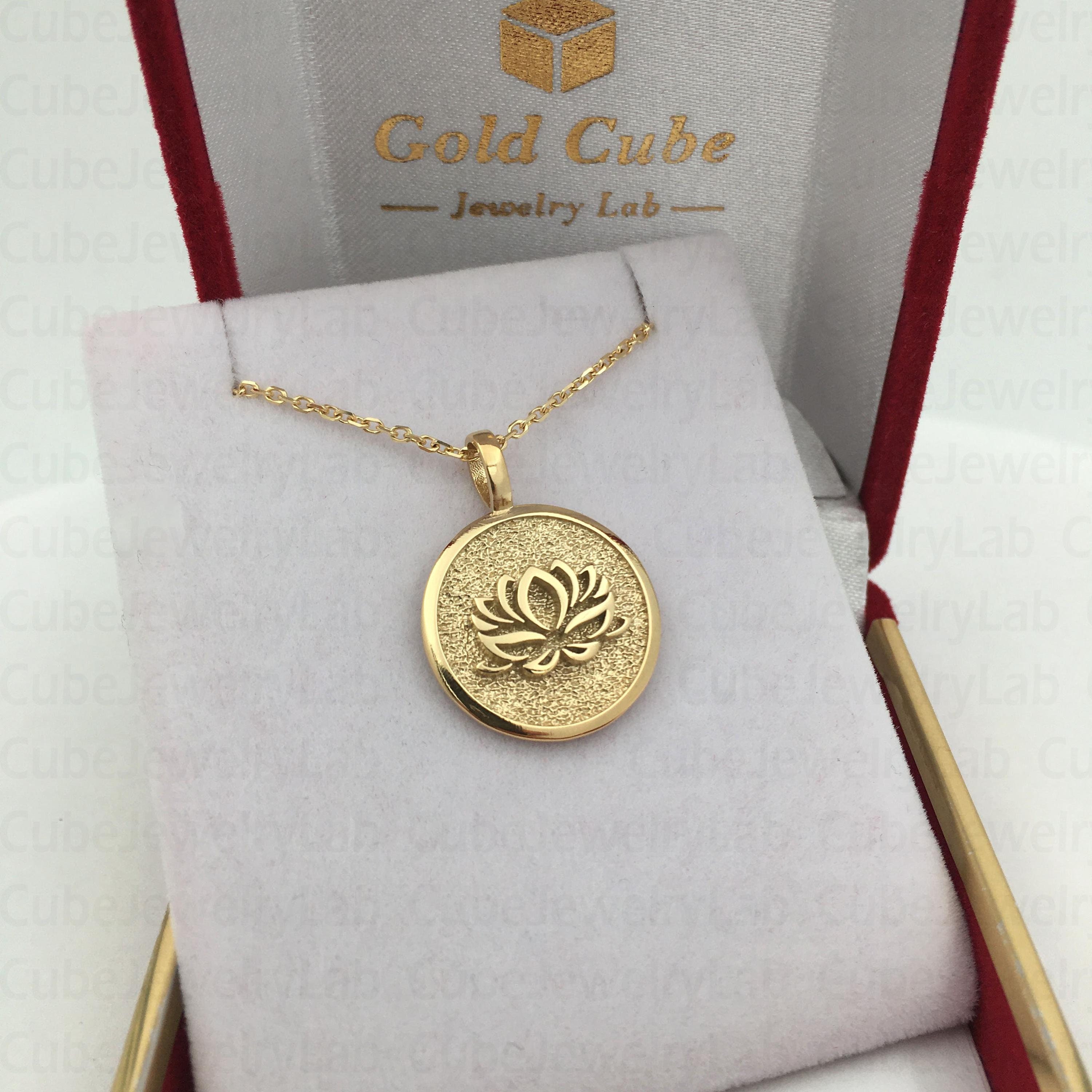 Real 14k Solid Gold Lotus Necklace, Personalized Lotus, Lotus Flower ...