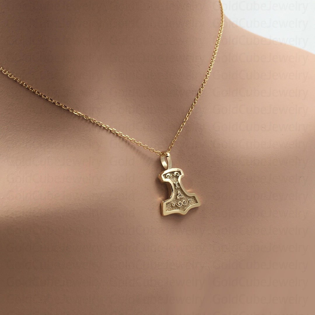 14k Solid Gold Thor's Hammer Necklace, Personalized Thor's Hammer ...