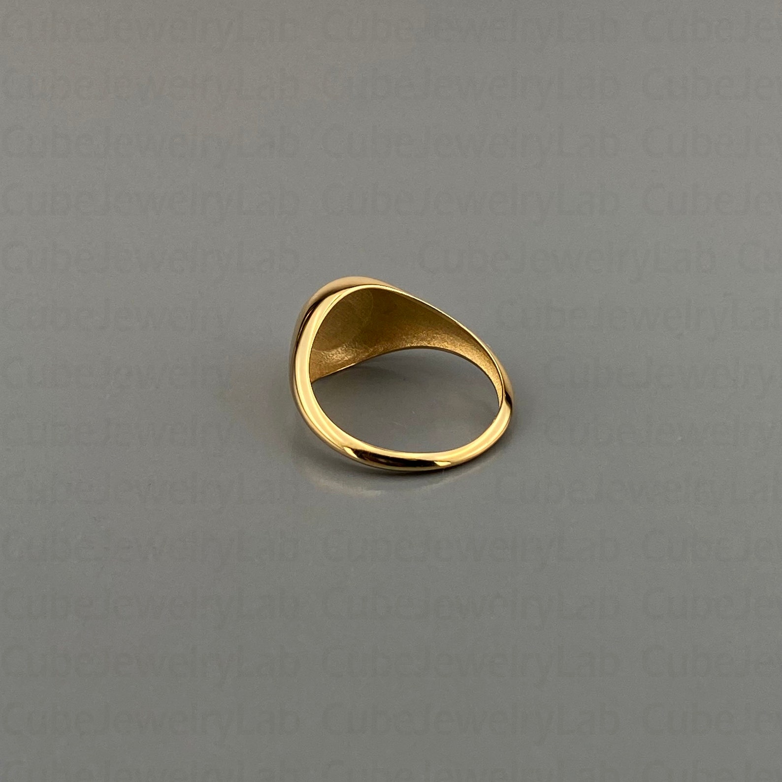14k Real Solid Gold Circle Signet Ring, Personalized Signet Ring ...