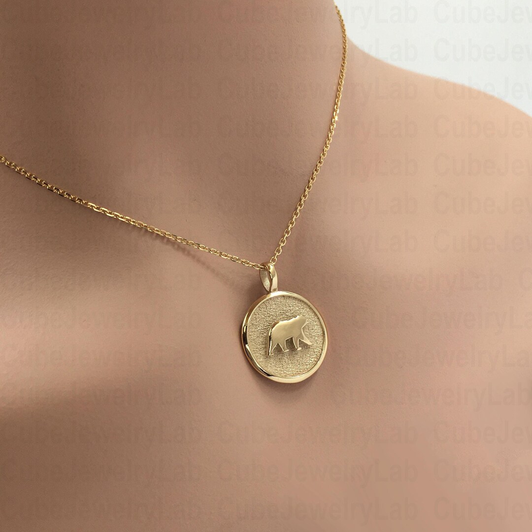 Real 14k Solid Gold Bear Necklace, Personalized Bear Pendant, Bear ...