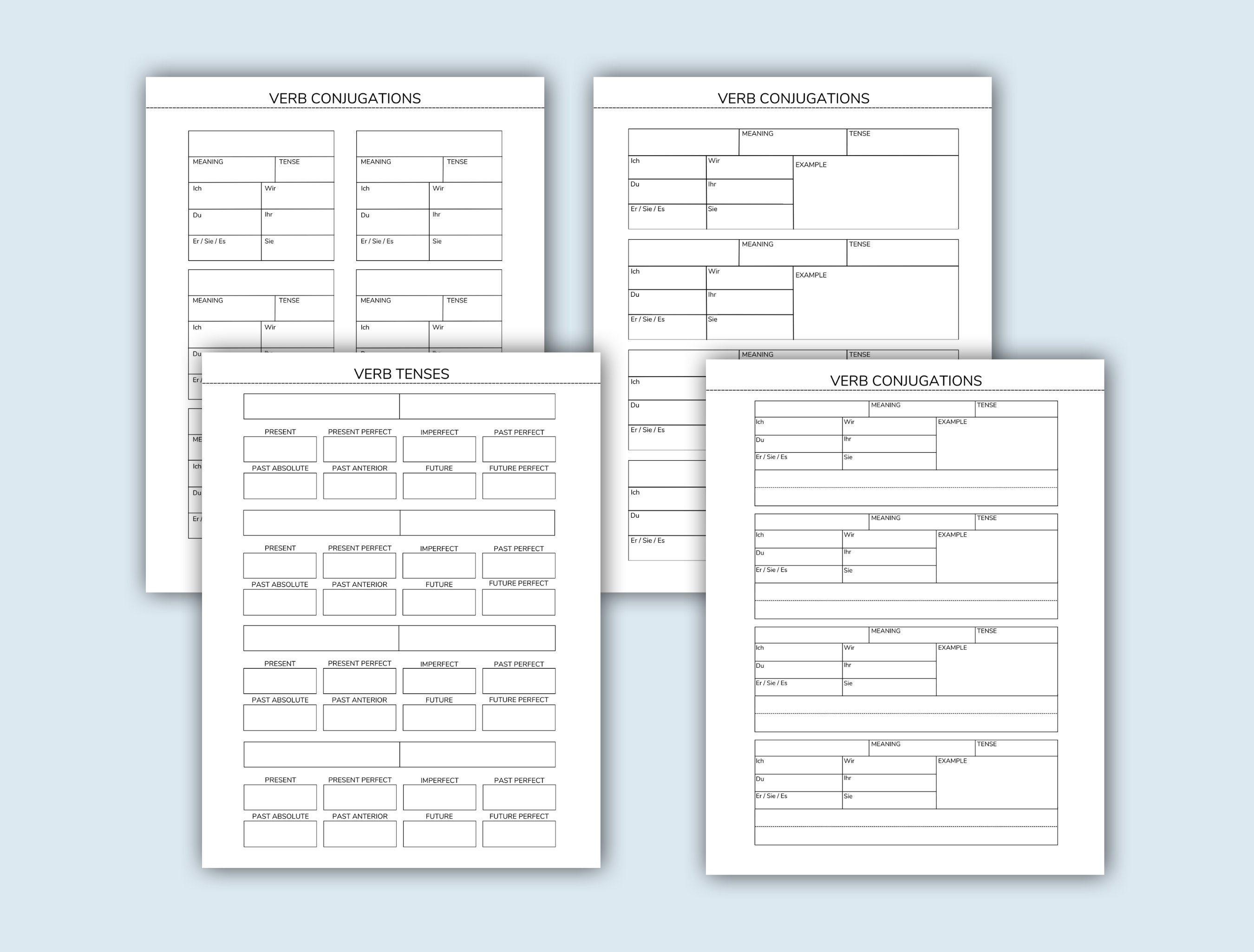 German Verb Conjugation Sheet Bundle Set Deutsch German Language ...