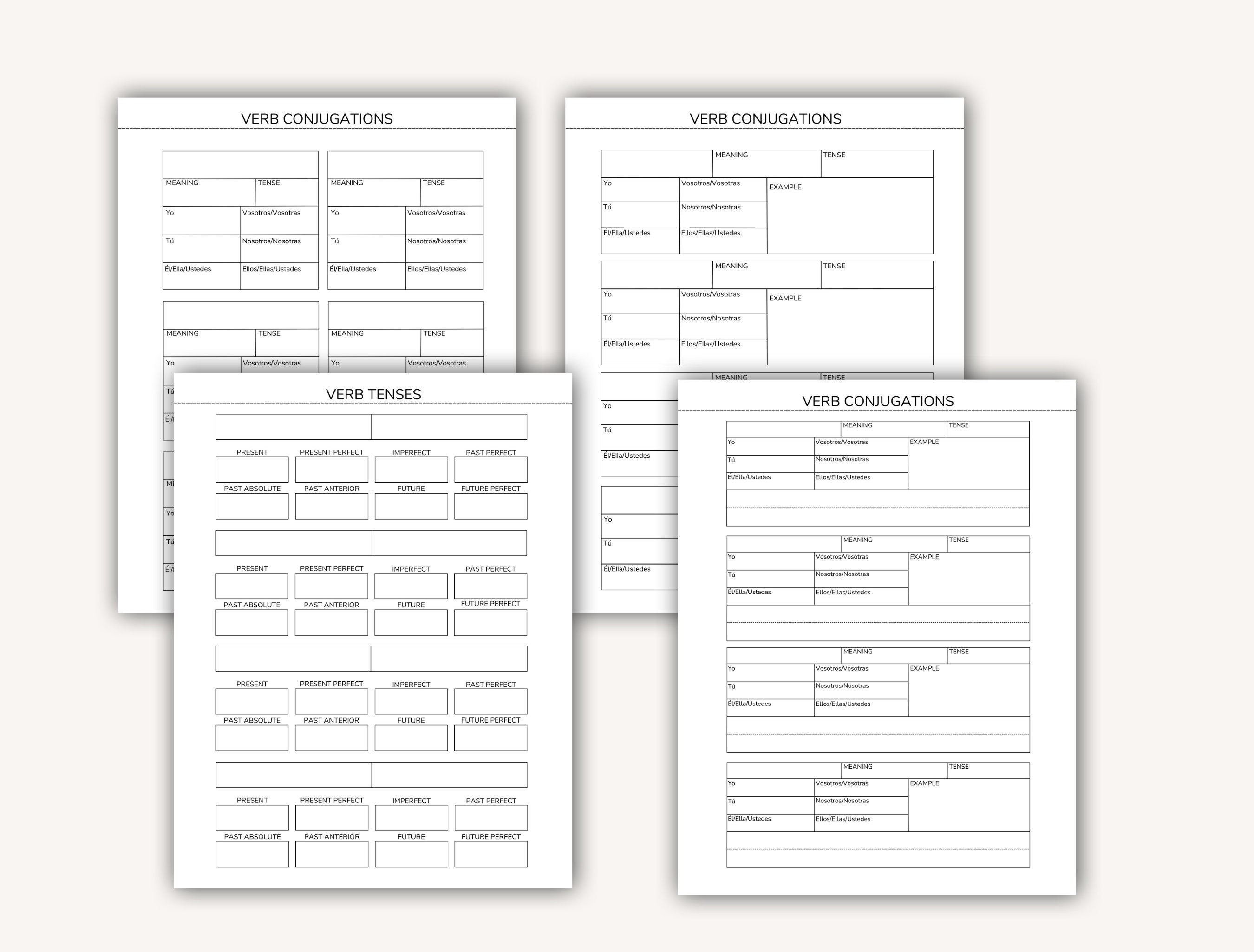 Spanish Verb Conjugation Sheets for Spanish Language Learners Teachers ...