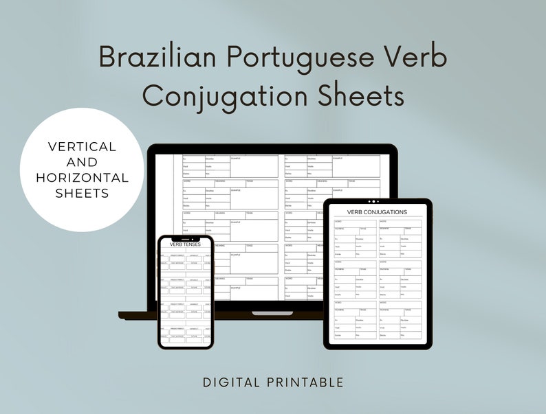 Brazilian Portuguese Verb Conjugation Sheets Verb Tenses Digital ...