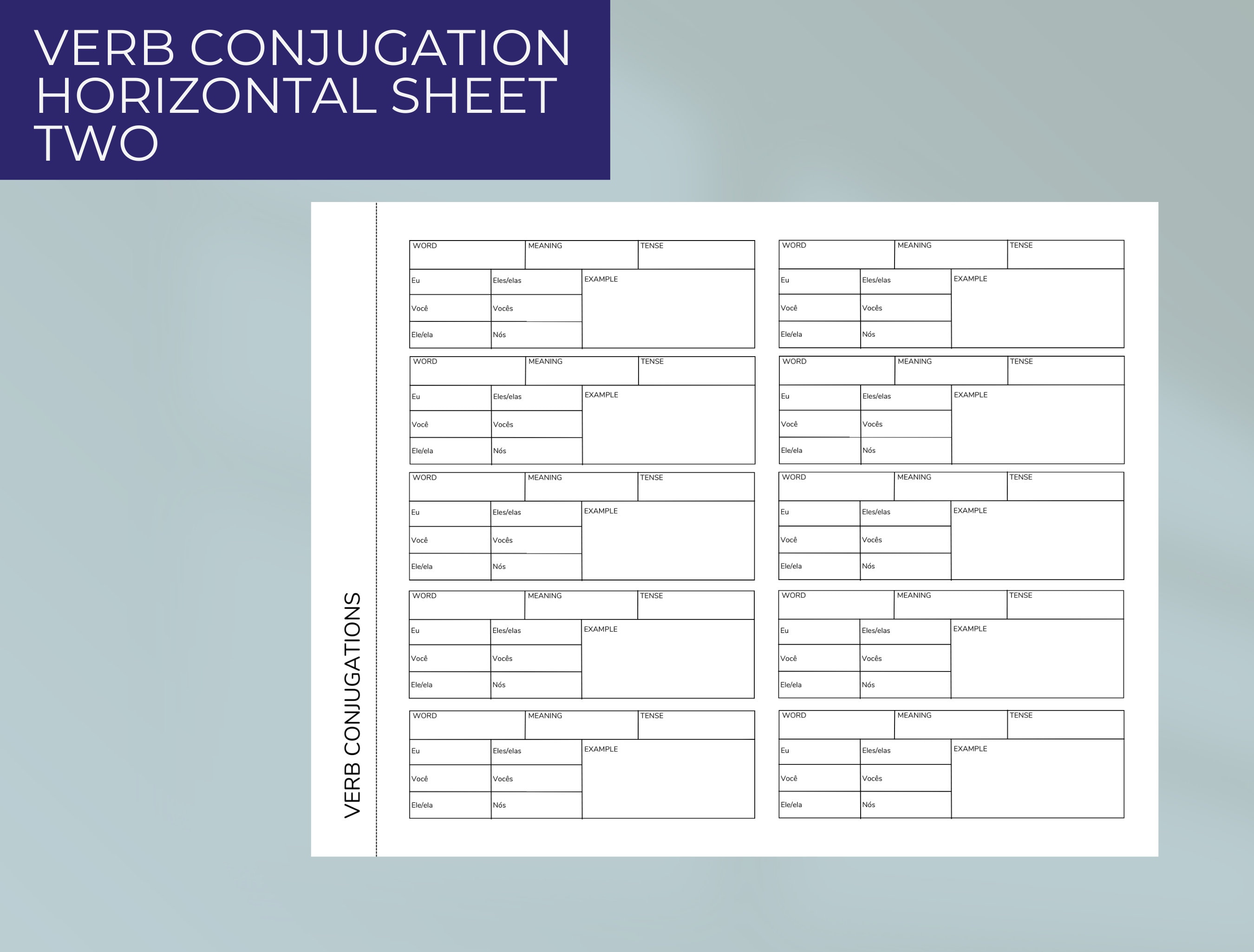 Brazilian Portuguese Verb Conjugation Sheets Verb Tenses Digital ...