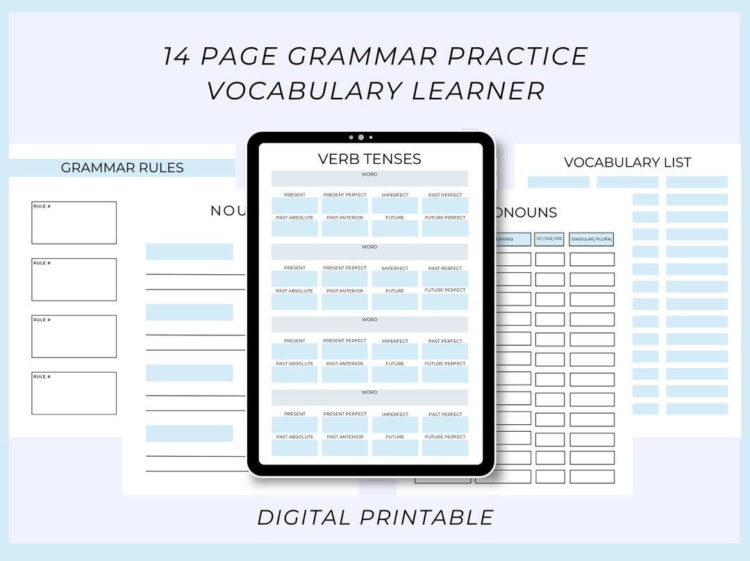 Grammar Practice Verb Study: Language Learning Guide (digital Printable ...