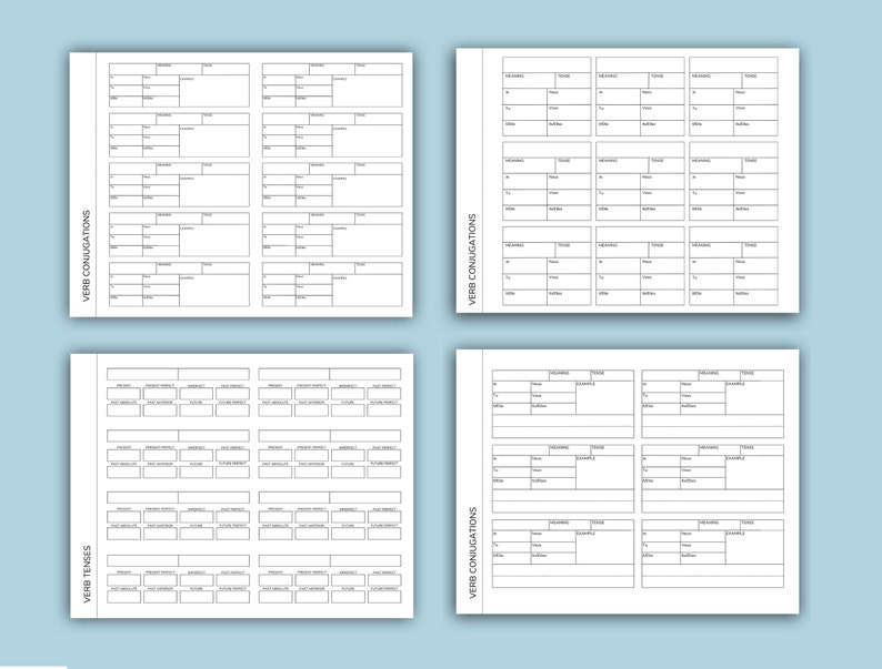 French Verb Conjugation Printable Template Sheet Bundle Set - Etsy
