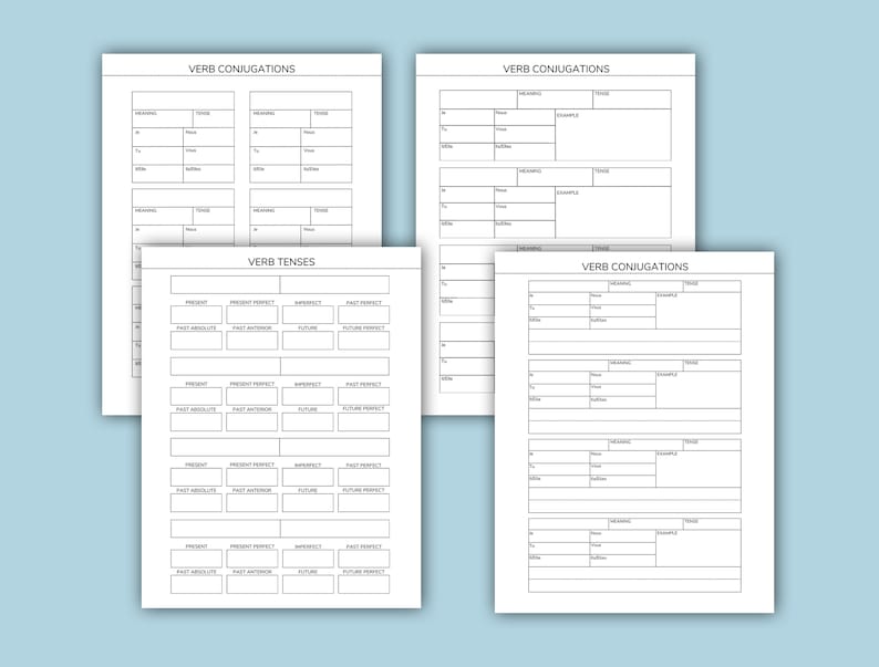 French Verb Conjugation Printable Template Sheet Bundle Set - Etsy